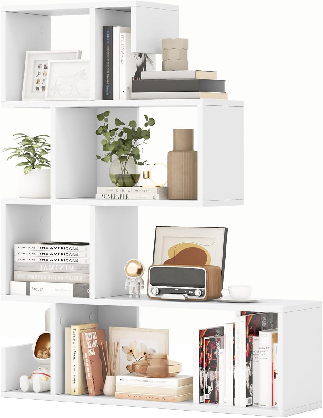 ANHXN S-Shaped Bookshelf, Geometric Bookcase w/Open Cubes, Modern ...
