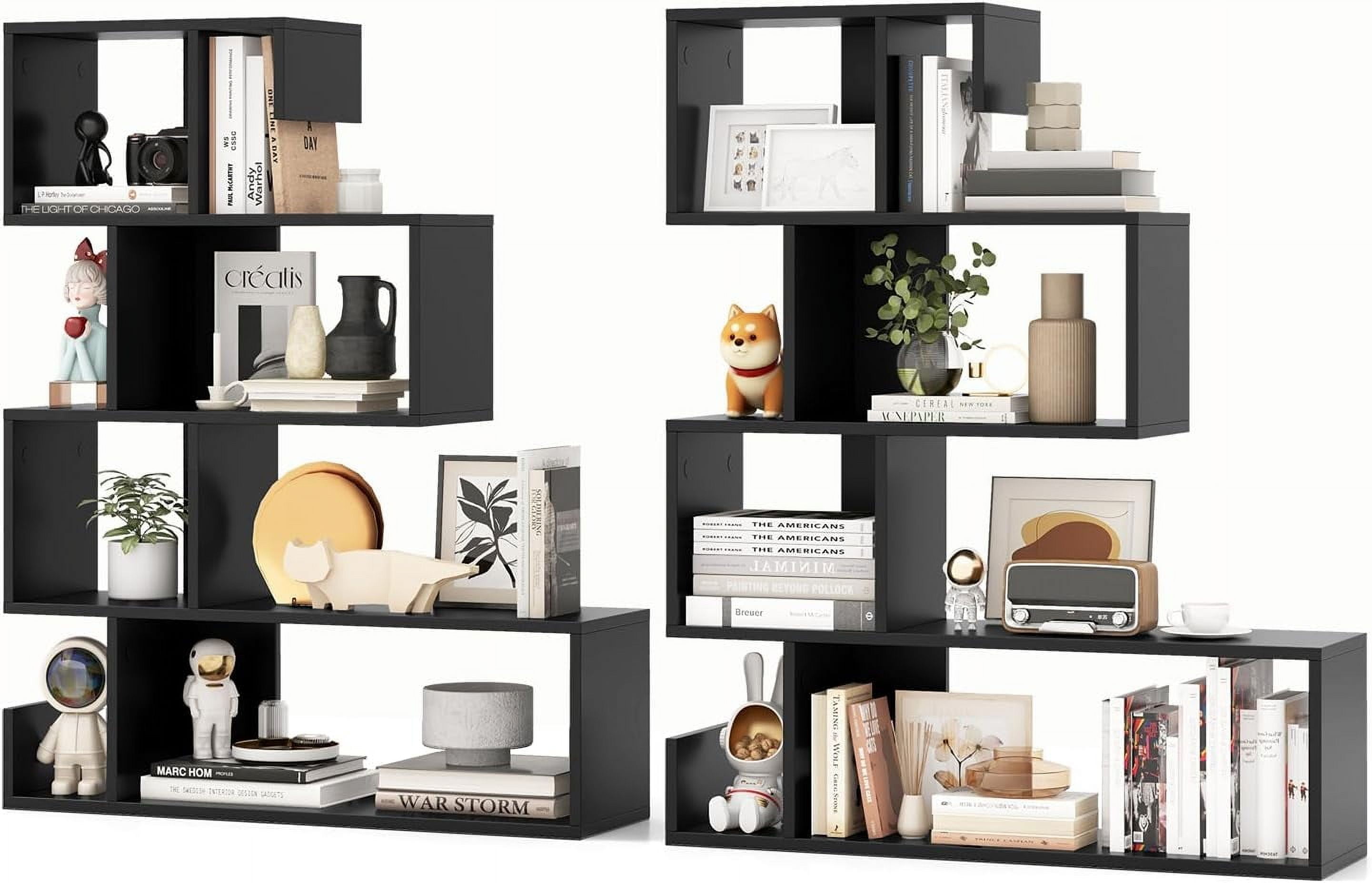 ANHXN S-Shaped Bookshelf, Geometric Bookcase w/Open Cubes, Modern ...