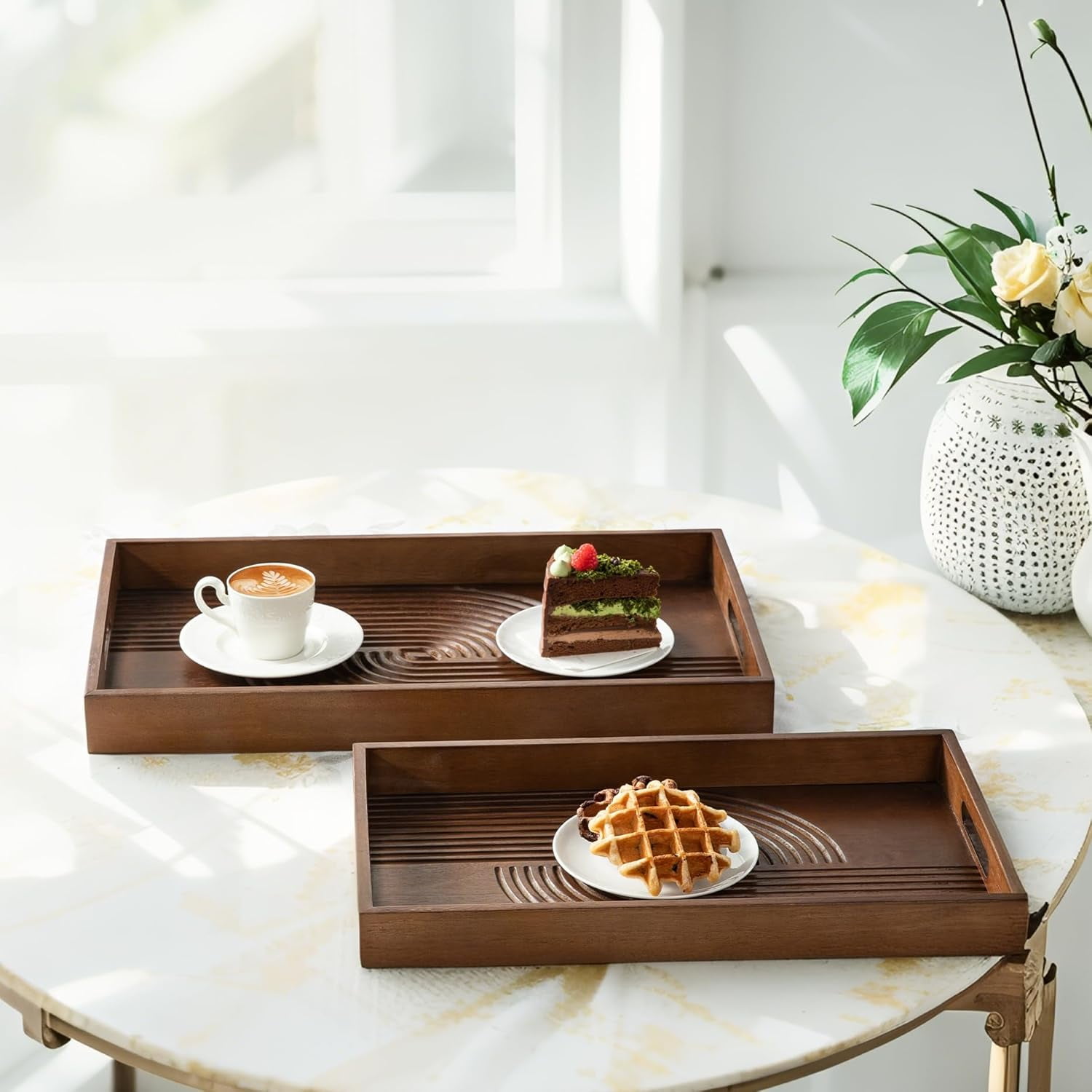 ANHXN Serving Trays with Metal Handles, Rectangle Decorative Tray for ...