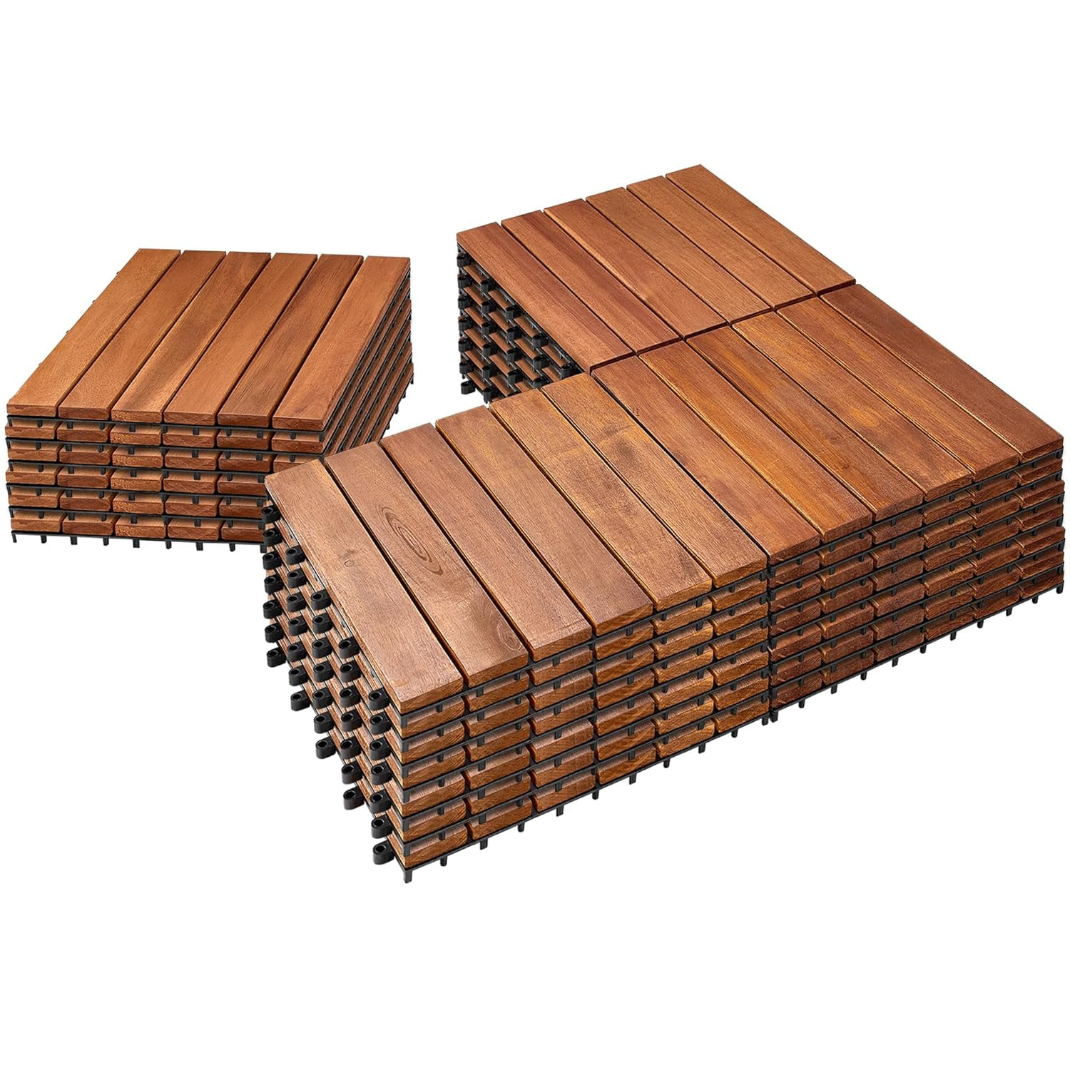 ANHXN Solid Acacia Wood Interlocking Deck Tiles - Waterproof Indoor ...