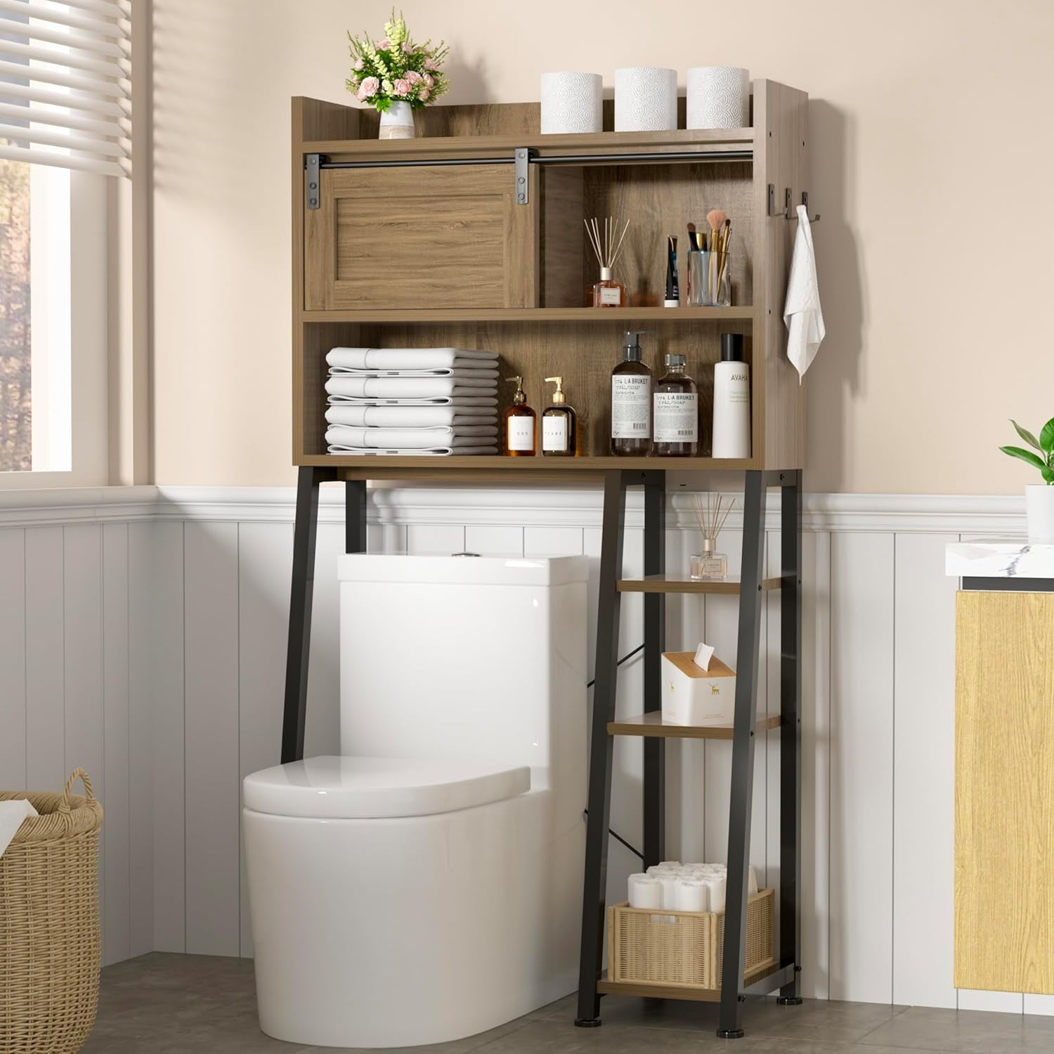 ANHXN Over The Toilet Storage Cabinet with Sliding Door, Free Standing ...