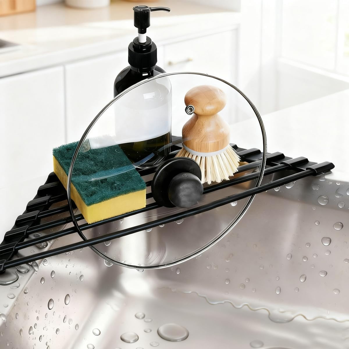 ANHXN Triangle Roll Up Dish Drying Rack, Foldable Anti-Slip Kitchen ...