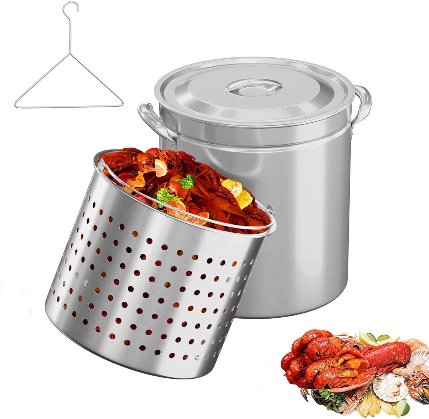 ANHXN Turkey Fryer Pot with Steamer Basket, Lid & Lifting Hook ...