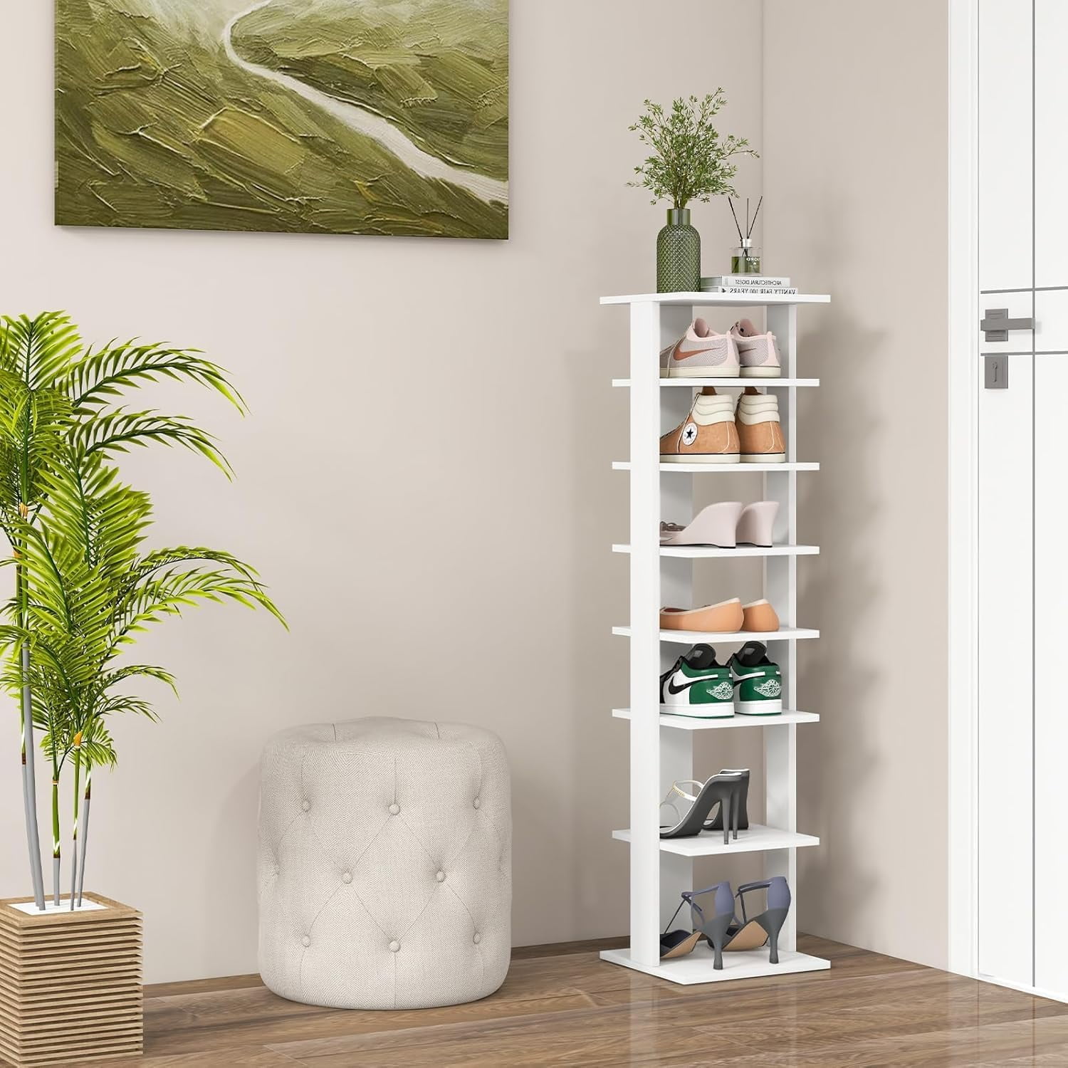 ANHXN Vertical Shoe Rack, Tall Narrow Shoe Storage Stand w/Anti ...