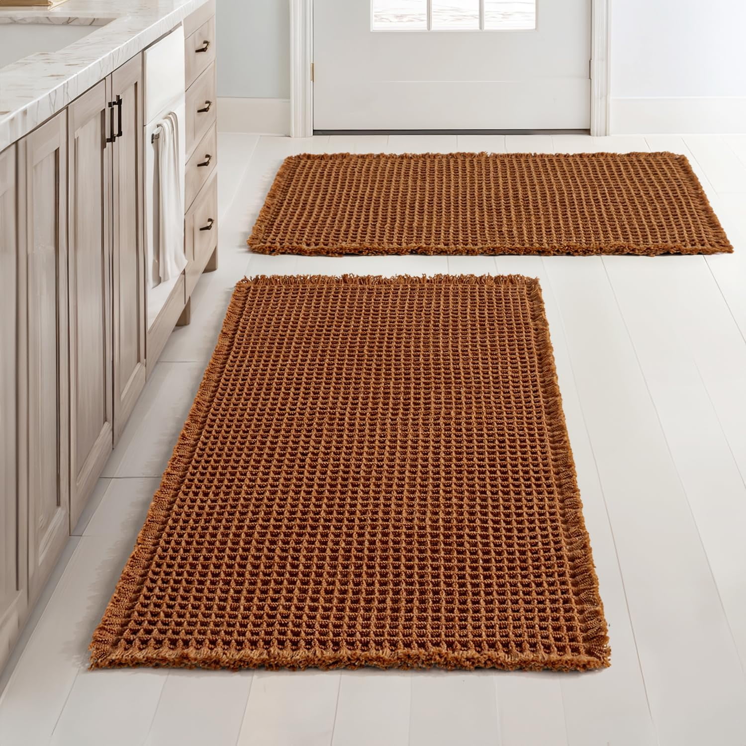 ANHXN Waffle Bathroom Blanket, Bohemian Bathroom Blanket Non slip ...