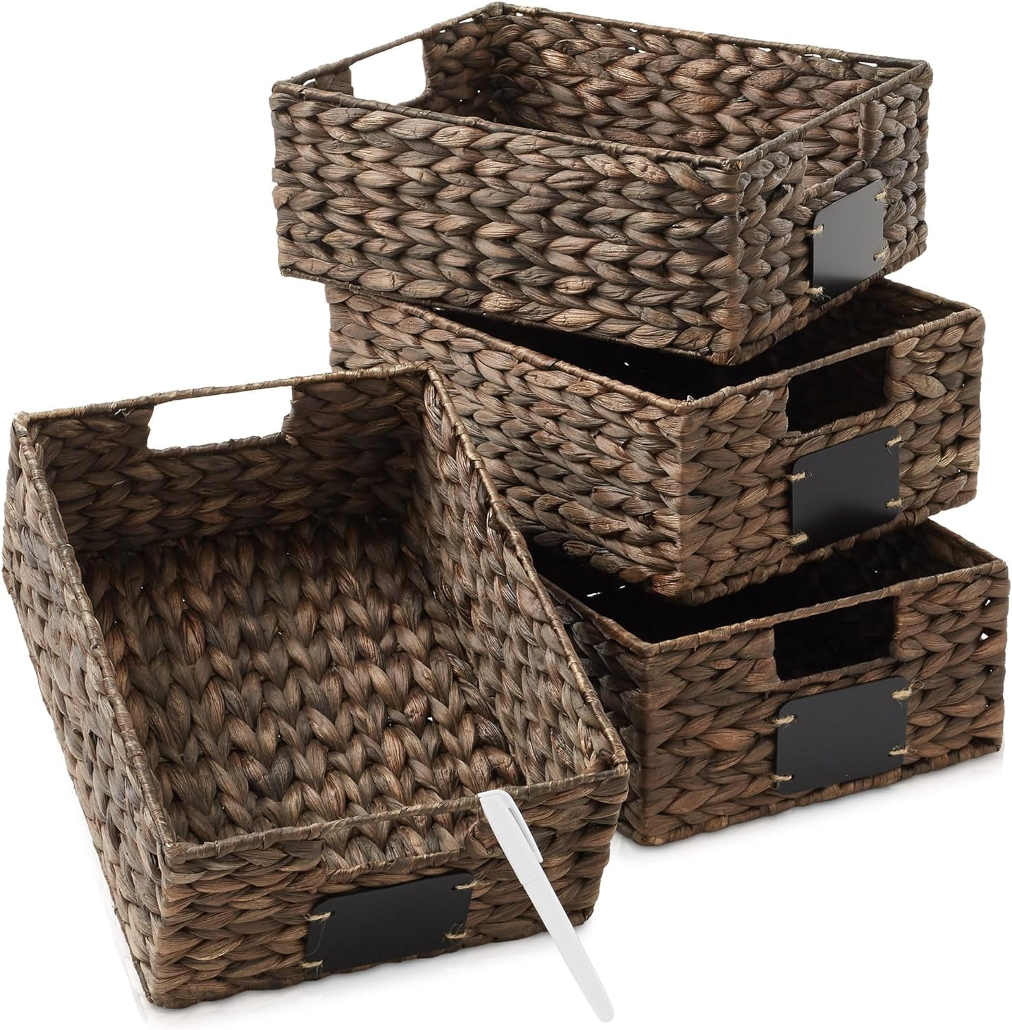 ANHXN Water Hyacinth Pantry Baskets, with Chalkboard Labels and Chalk ...