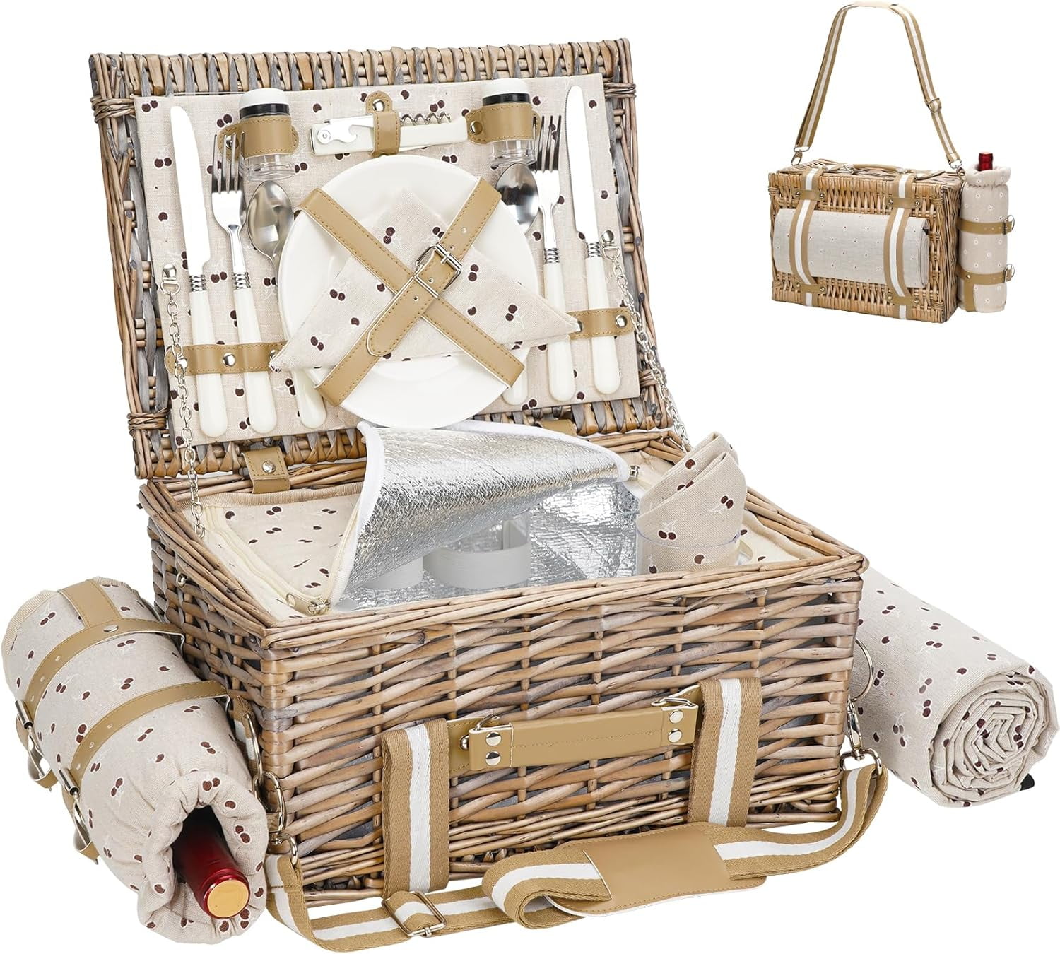 ANHXN picnic basket, picnic basket with insulated cooler and couple ...