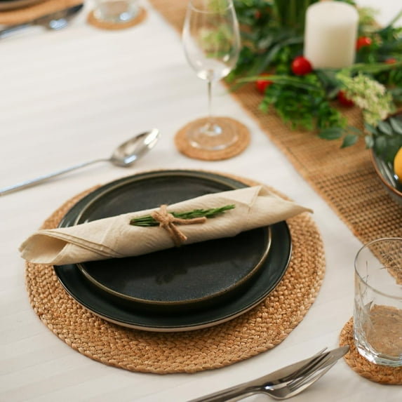 ANHXN round woven jute placemat, used for table decoration, willow ...