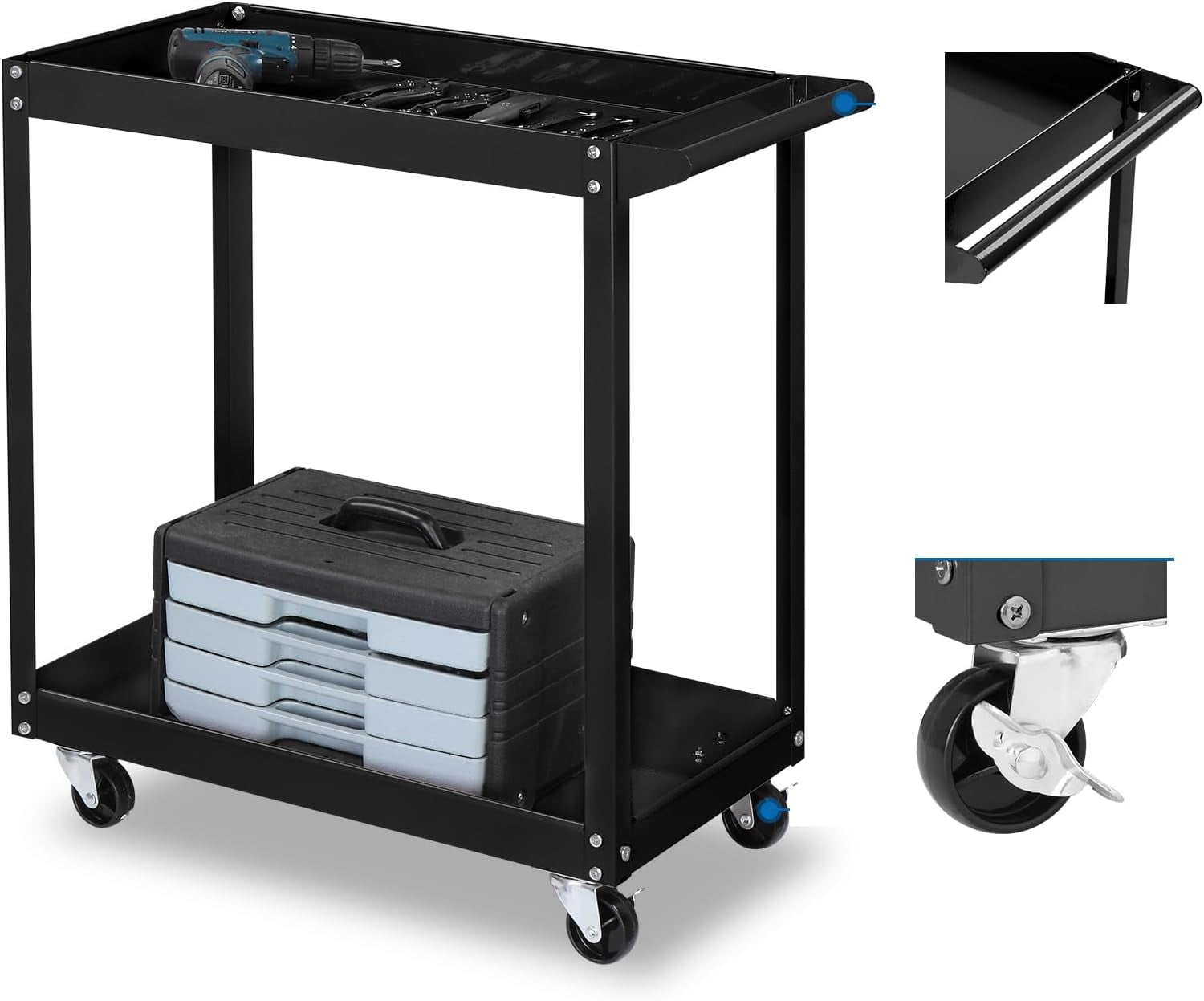 ANHXNRolling Tool Cart, Capacity Industrial Service Cart on Wheels w/2 ...