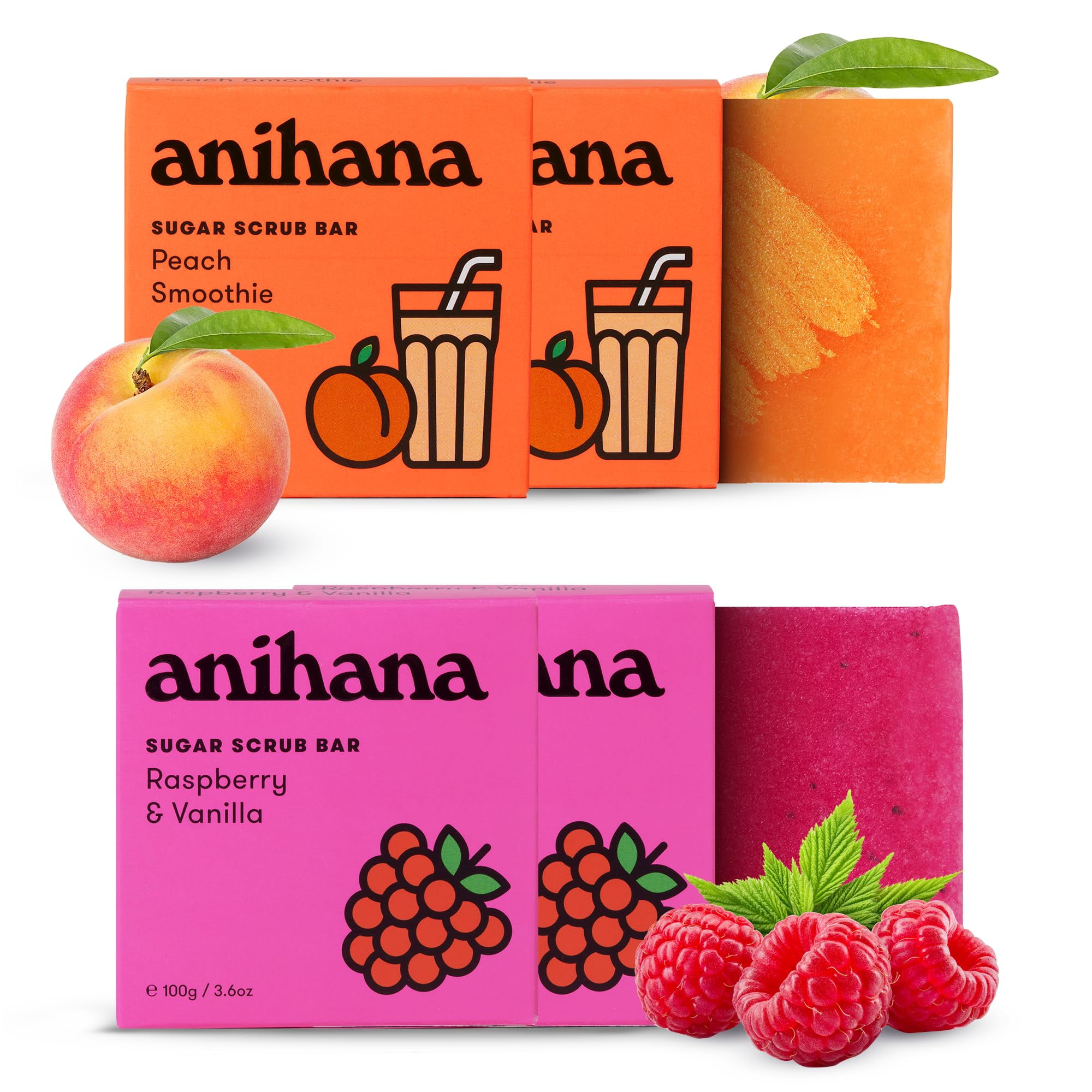 Anihana Sugar Scrub Bars 4 Pack With Coconut Oil Paraben Free Cruelty