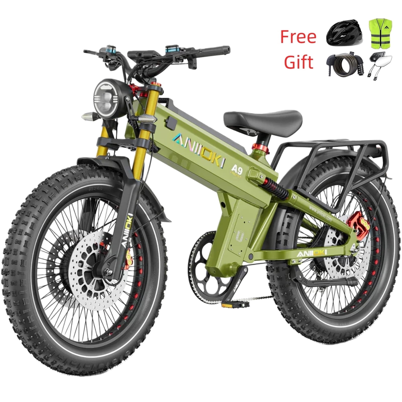 ANIIOKI A9 ProMax 60V 70Ah Dual Motor Fat Tire E-Bike,26"x4.8",46MPH ...