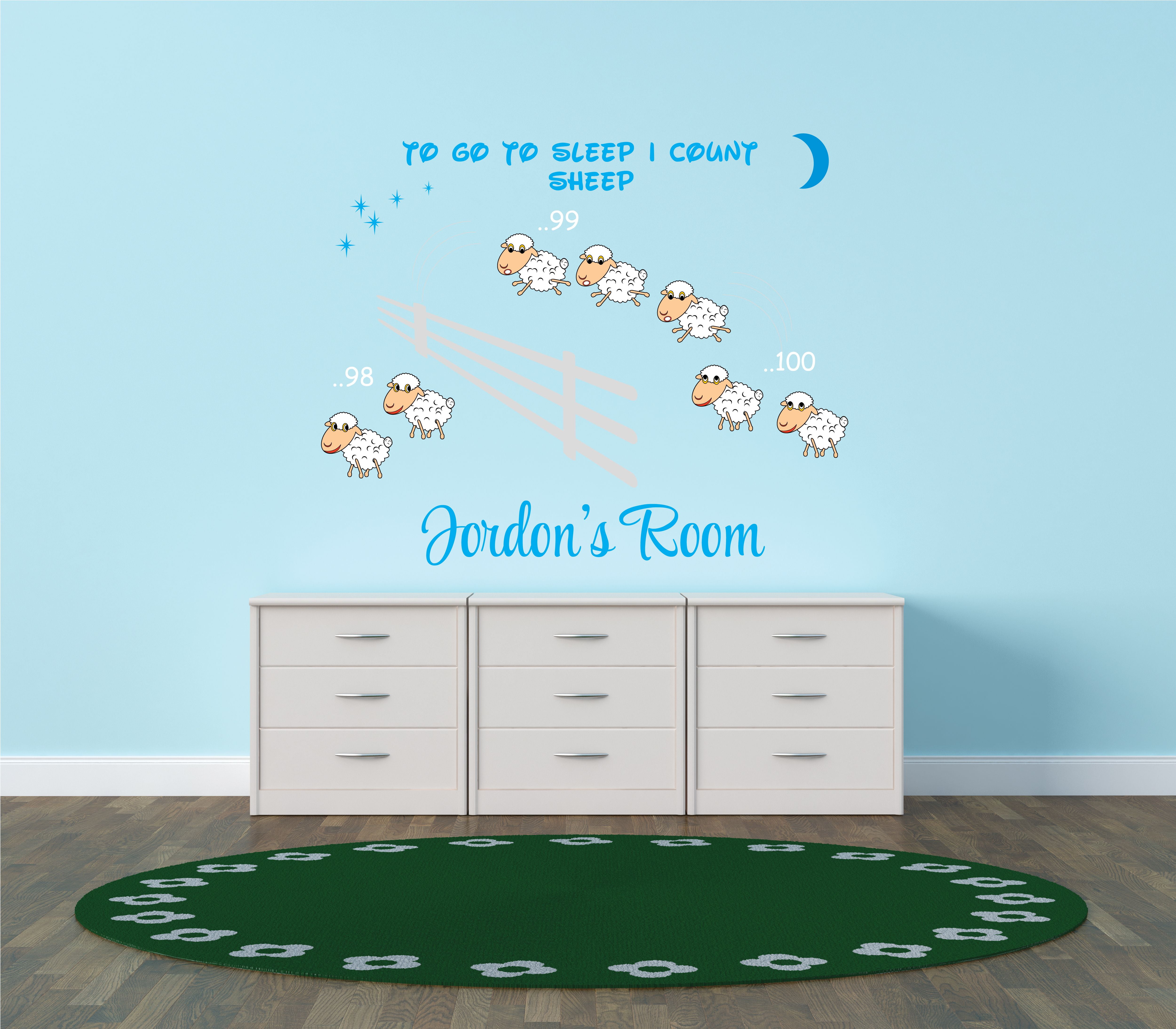 ANIMALS - Kids Bedroom Flock Of Sheep Jumping Over Wooden Ranch Fence ...