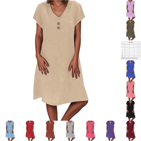 ANINEO Boho Dresses For Women Casual V-Neck Button Down Daily Wear ...