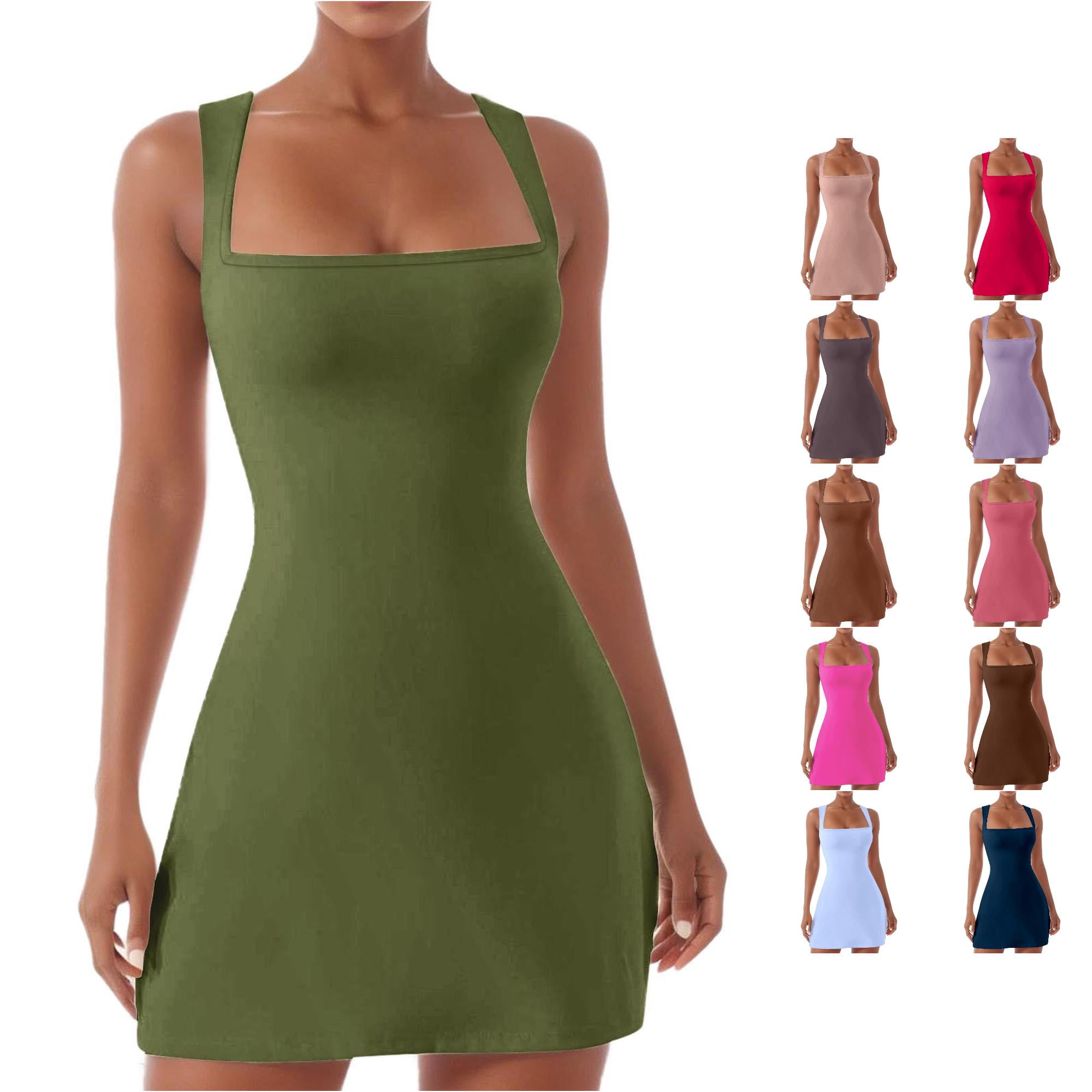 ANINEO Boho Dresses For Women Square Neck Bodice Sleeveless Tank ...