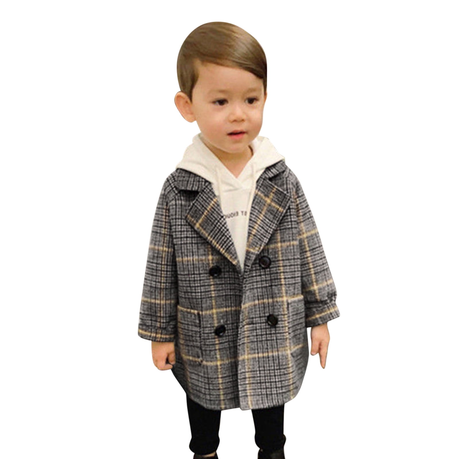 ANINEO Boys Coat Girls Trench Kids Jacket Wool Baby Plaid Coat Double ...