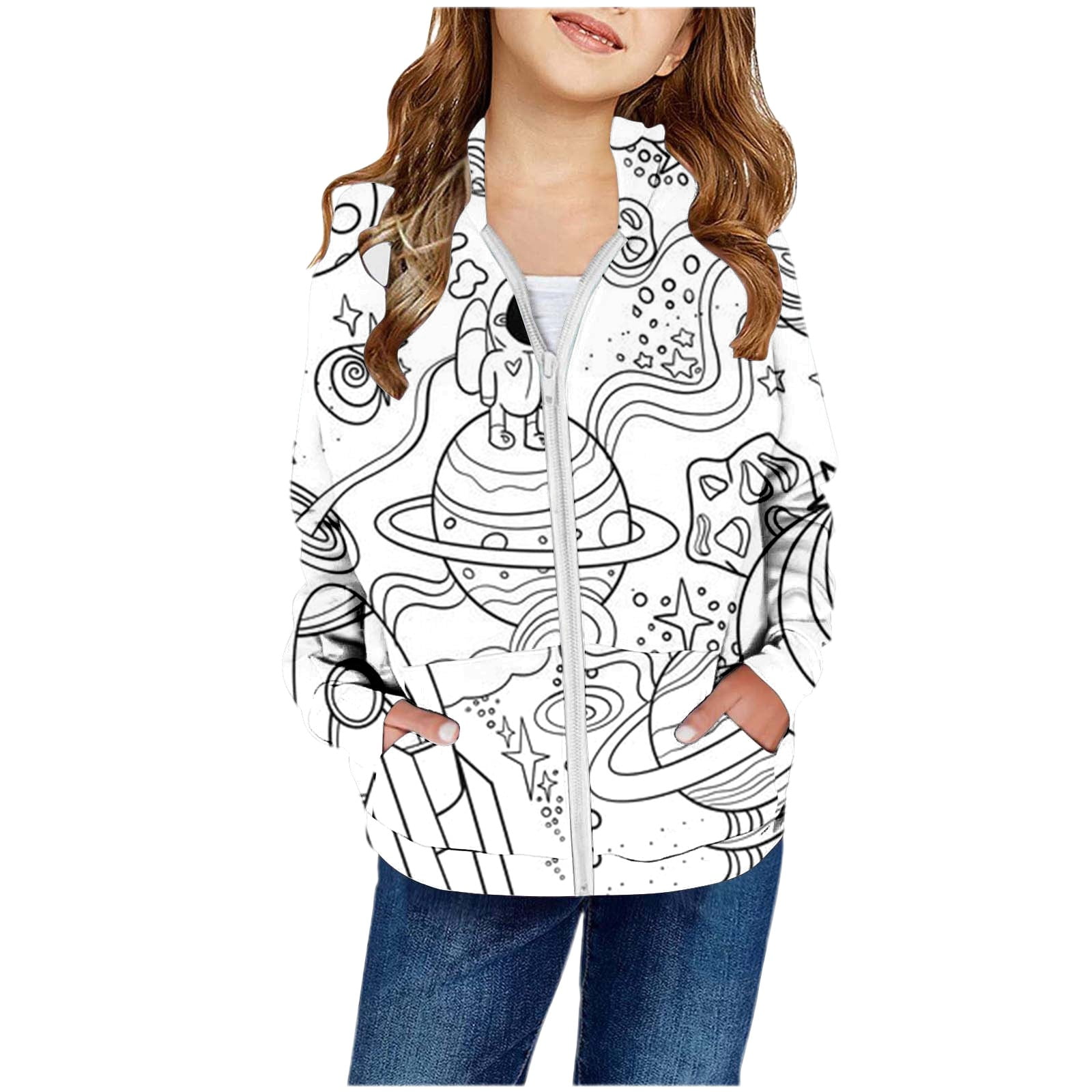 ANINEO Boys & Girls Hand-Painted Hoodie - Artistic Doodle Zip-Up Sweatshirt with Kangaroo Pocket ...