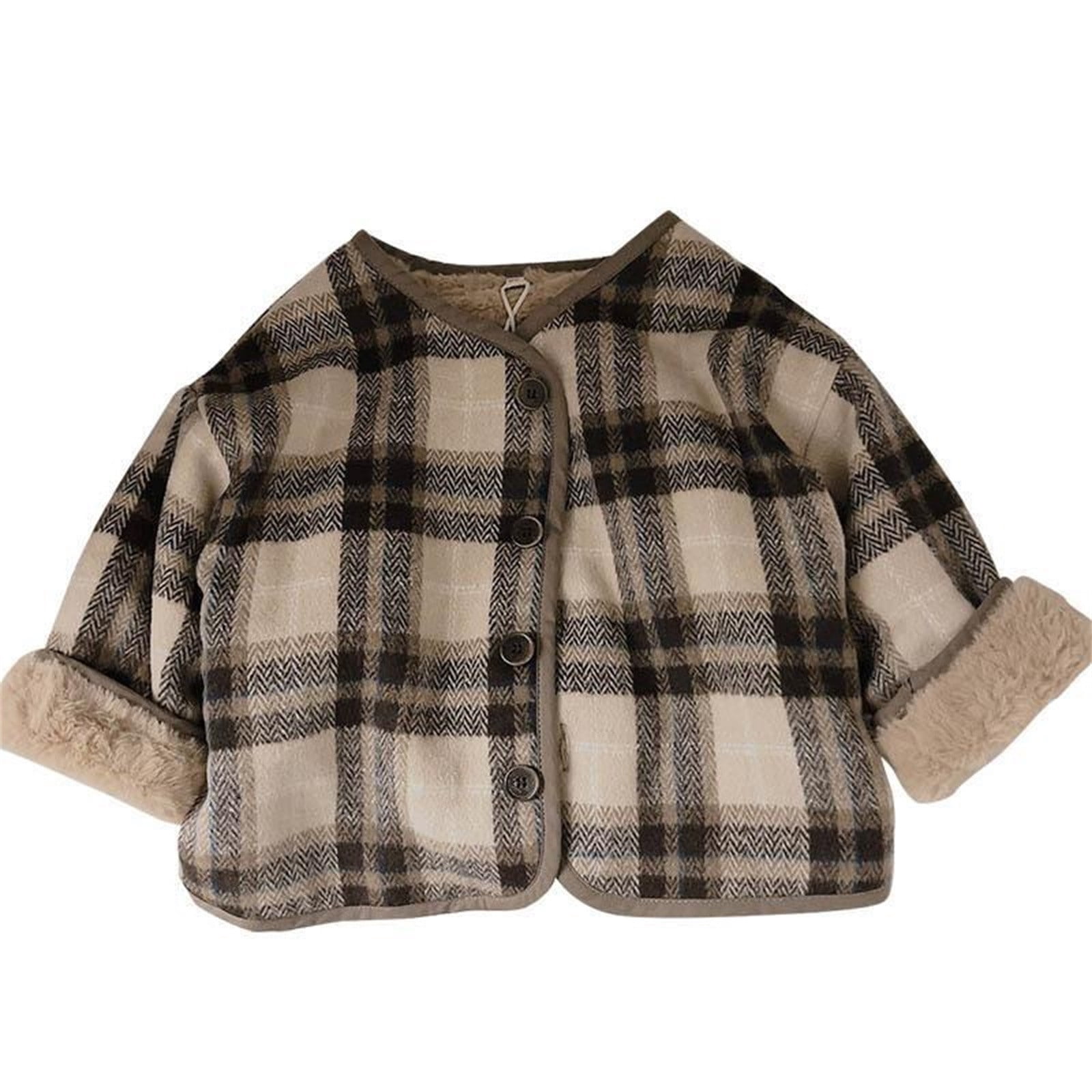 ANINEO Boys Girls Lamb Wool Shirt Jacket Kids Long Sleeve Plaid Button ...