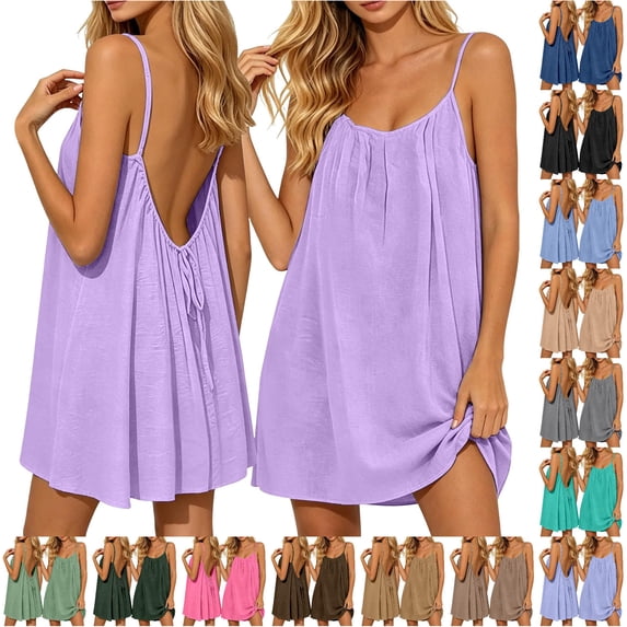 ANINEO Casual Summer Dresses For Women Casual Sleeveless Backless Solid ...