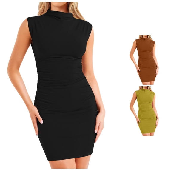ANINEO Casual Summer Dresses For Women Mini Bodycon Ruched Neck ...