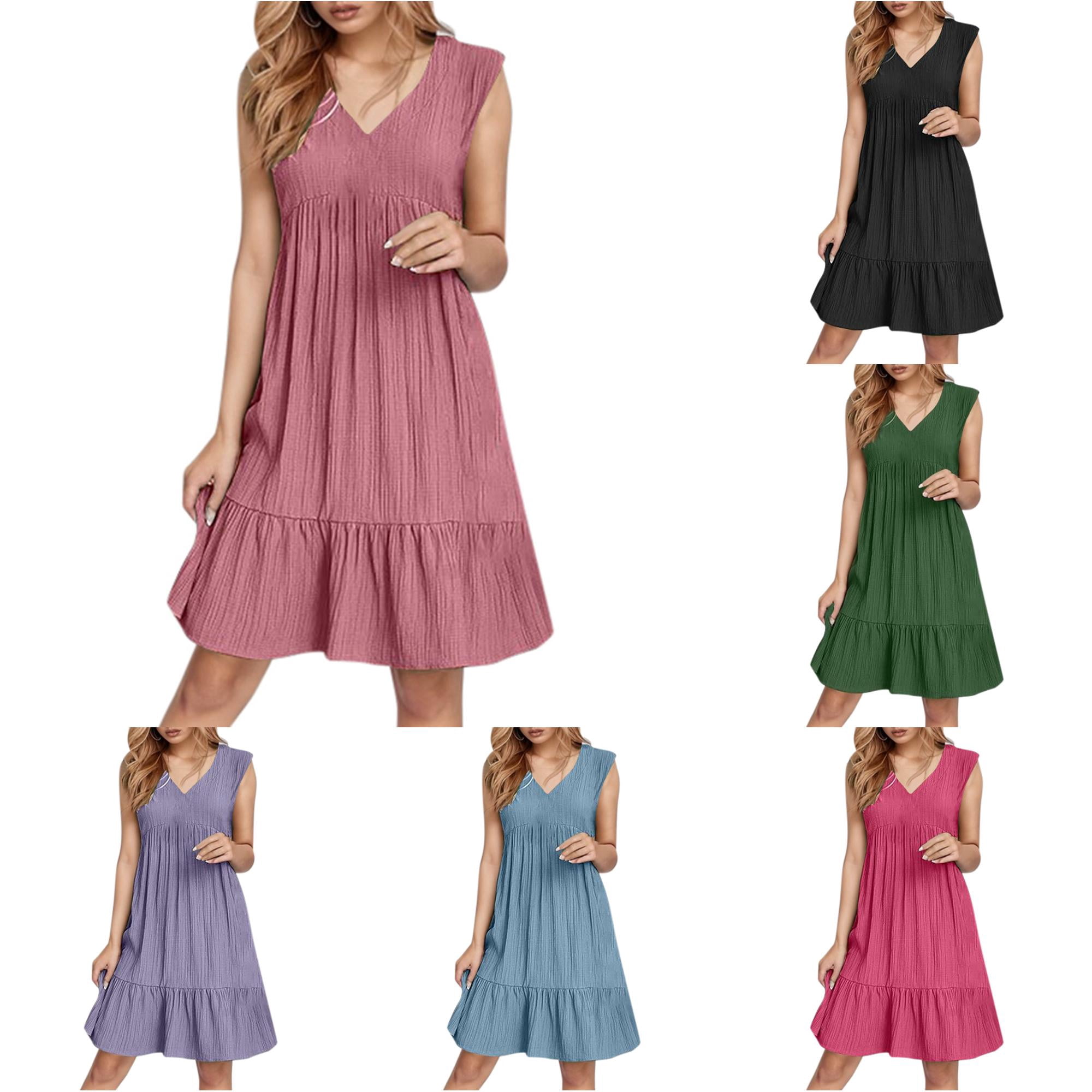 ANINEO Casual Summer Dresses For Women Sleeveless V-Neck Mini Fashion ...