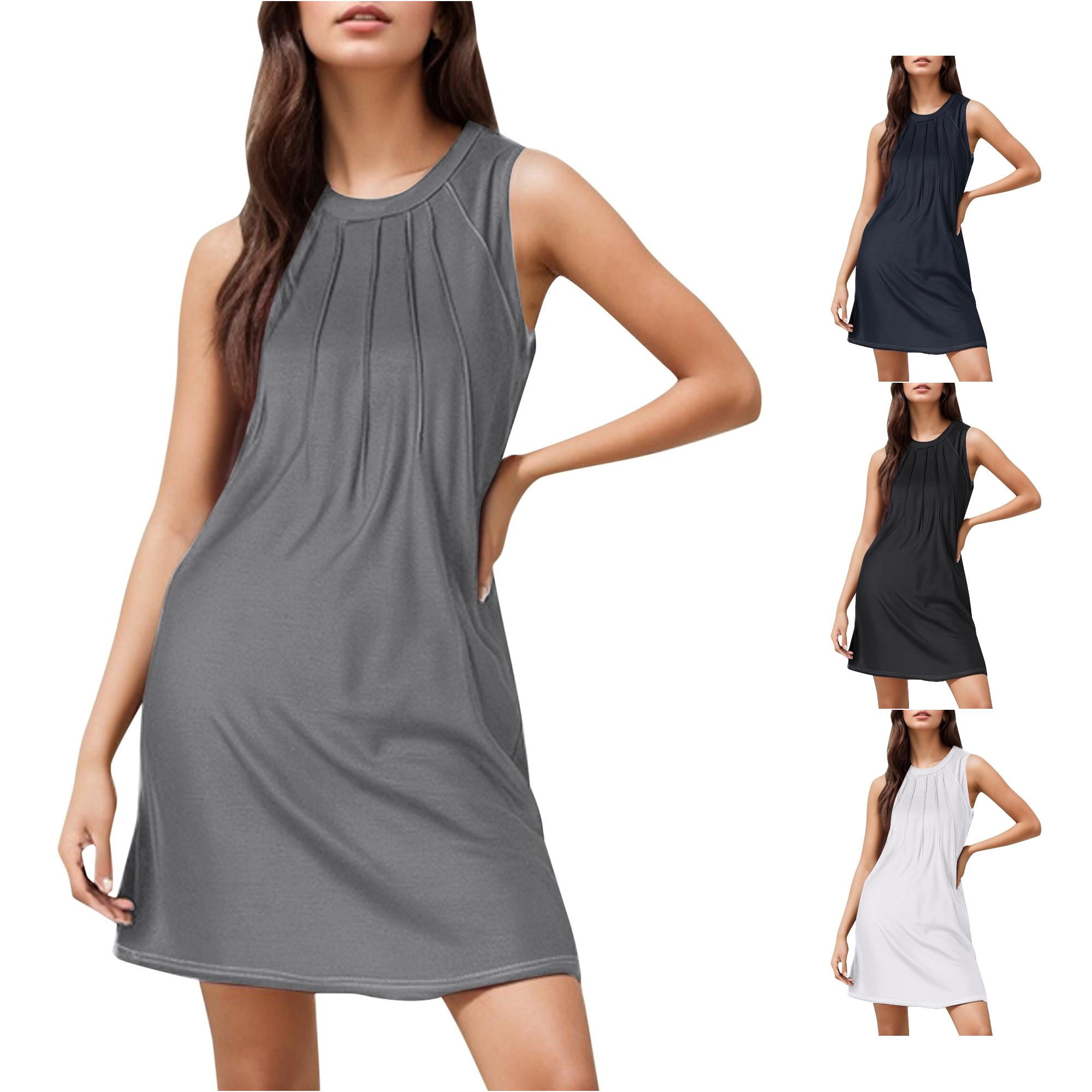 ANINEO Casual Summer Dresses For Women Solid Color Beach Fashion ...