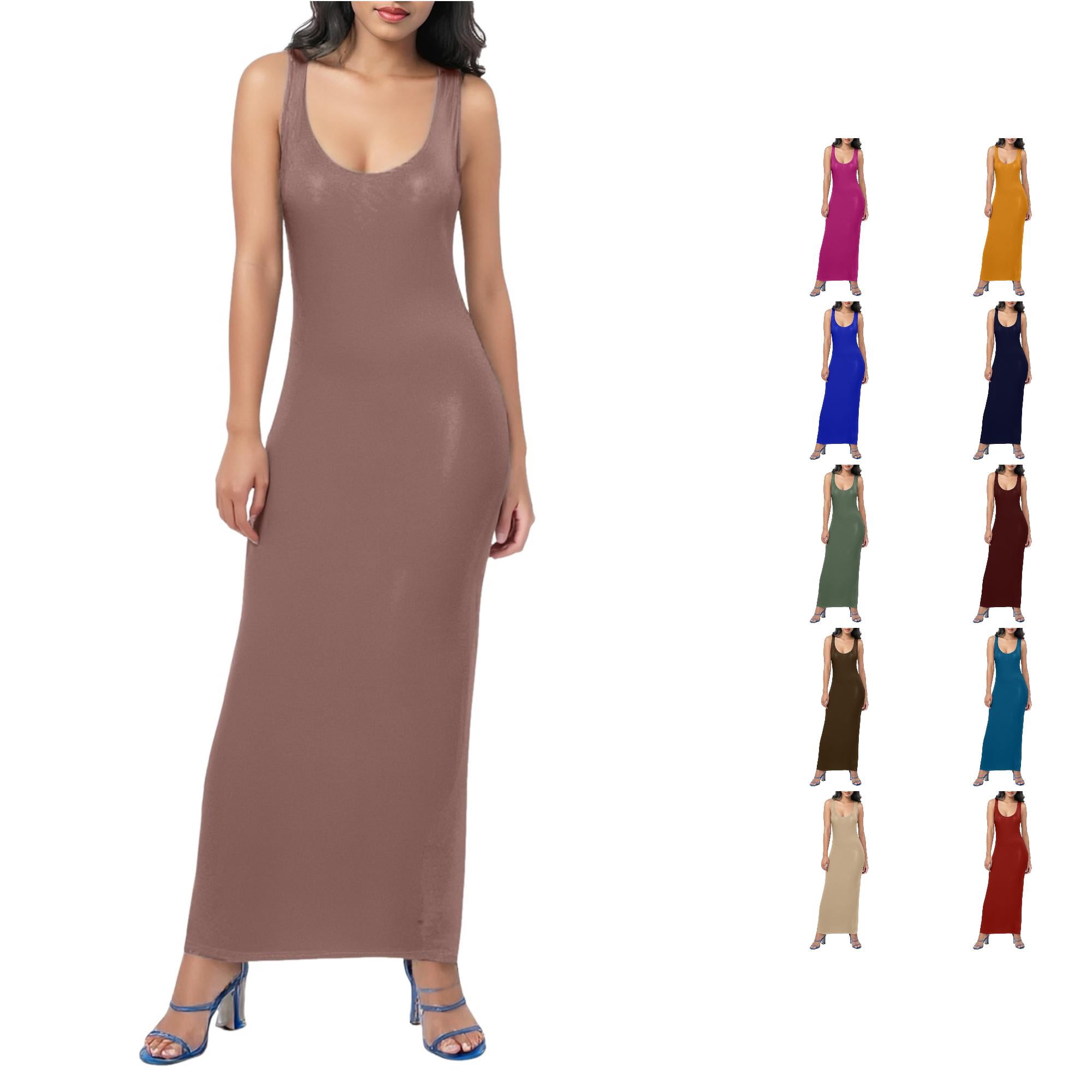 ANINEO Casual Summer Dresses For Women Solid Color Sexy Vest Long ...
