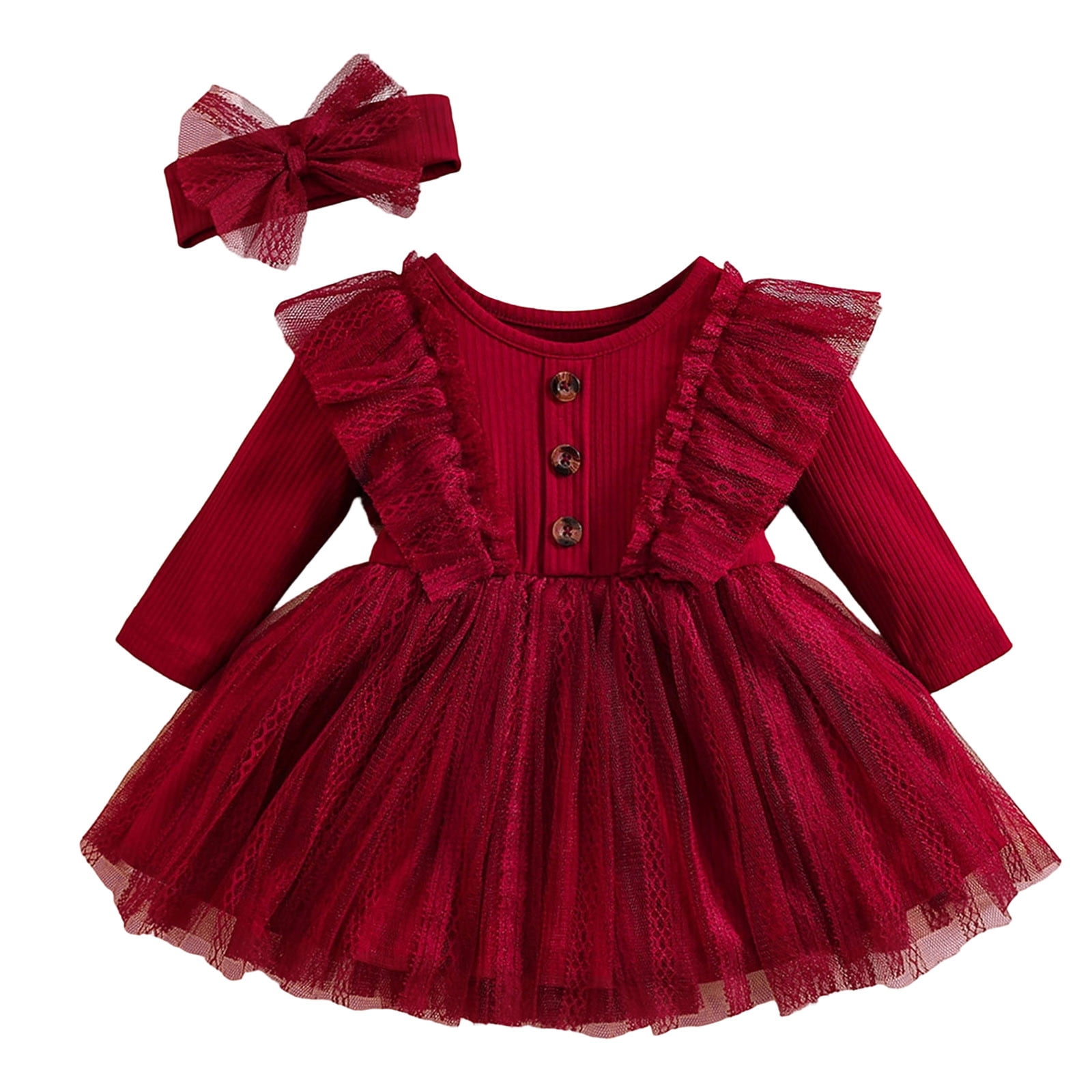 ANINEO Child Elegant Long Sleeve Dress For Girls With Bow Headband ...