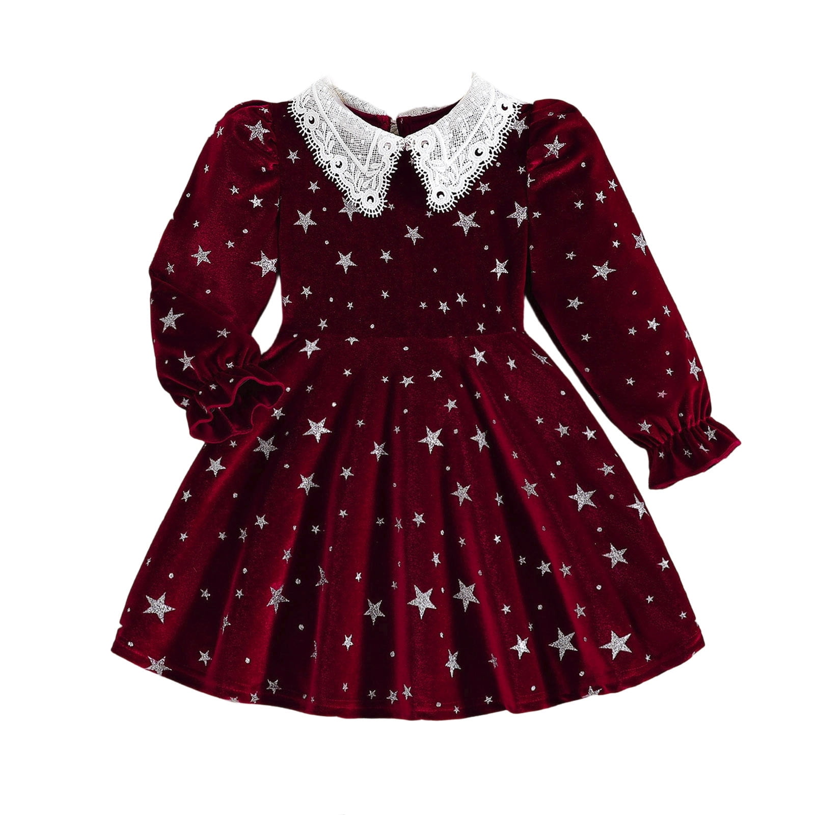 ANINEO Child Elegant Star Embossed Girls Dress With Floral Lace Trim ...