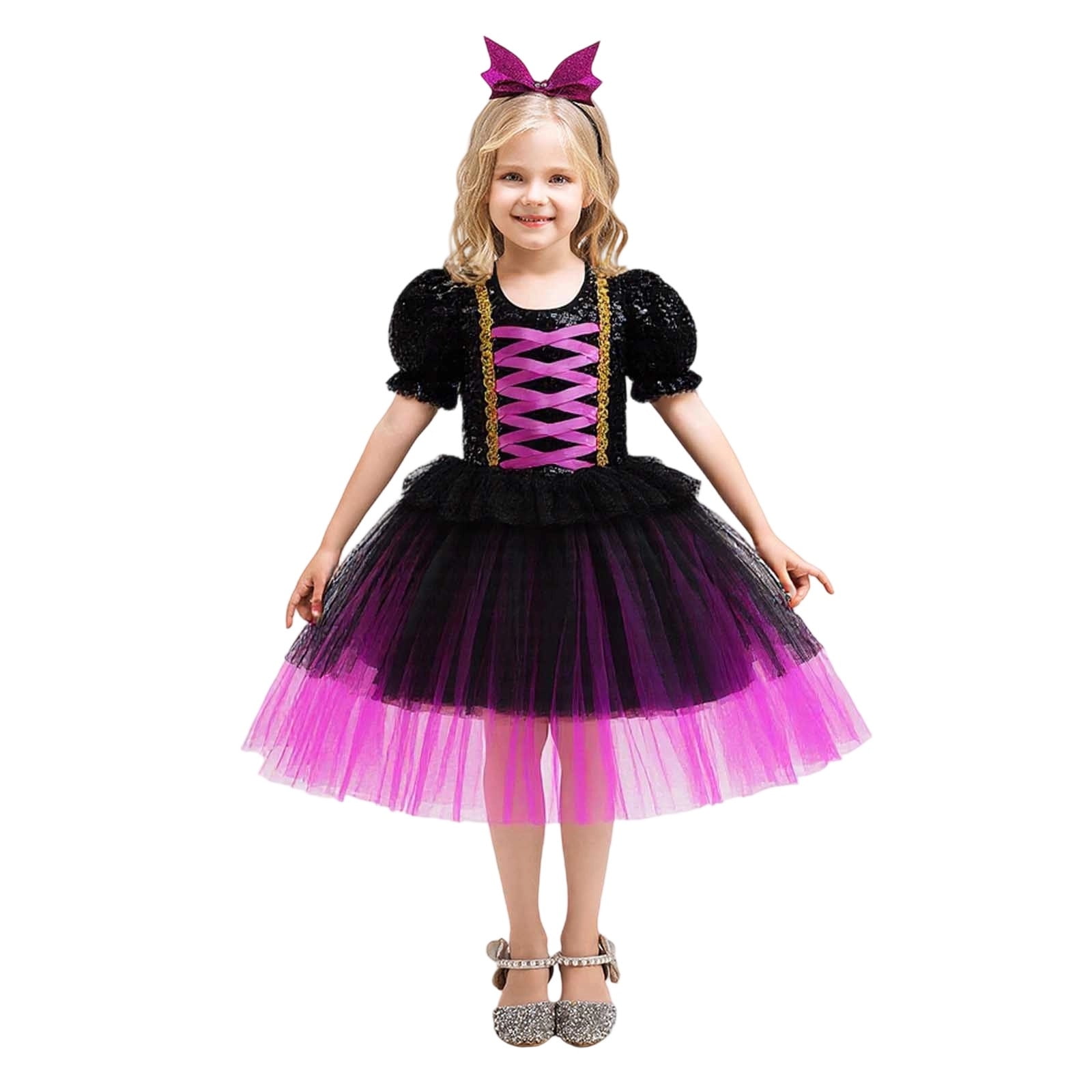 ANINEO Child Girls Short Sleeve Halloween Pageant Round Neck Dress ...