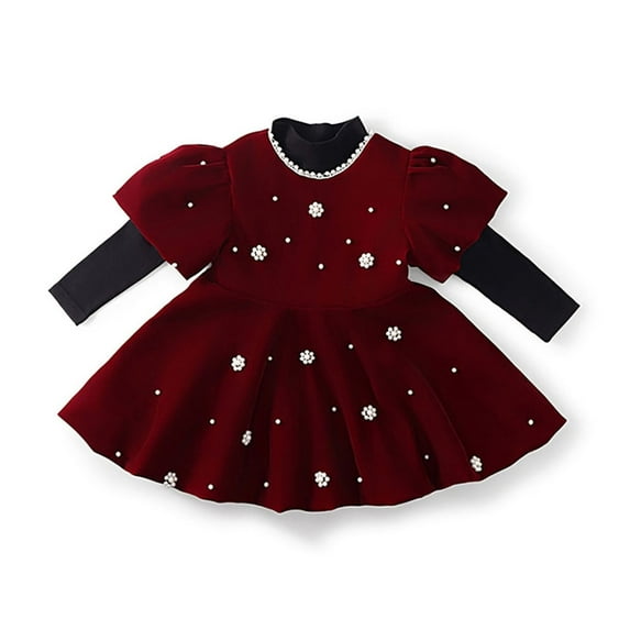 ANINEO Child Kids Outfit Sets Elegant Girls Red Pearl Party Dress With ...