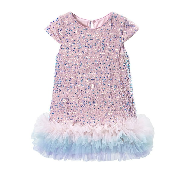ANINEO Child Mesh O-Neck Party Dress Short Sleeve Girls Elegant Tutu ...