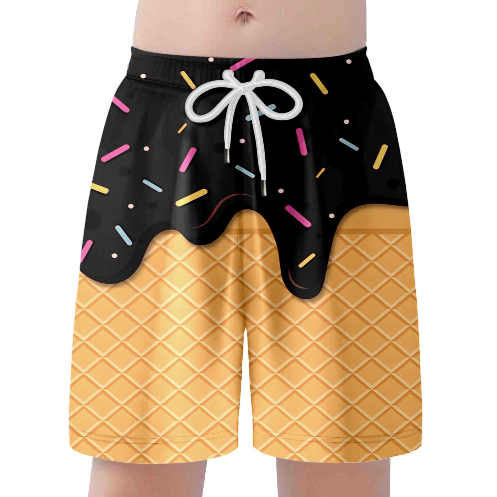 ANINEO Children's Fashion Ice Cream Printed Casual Shorts Beach Trunks ...