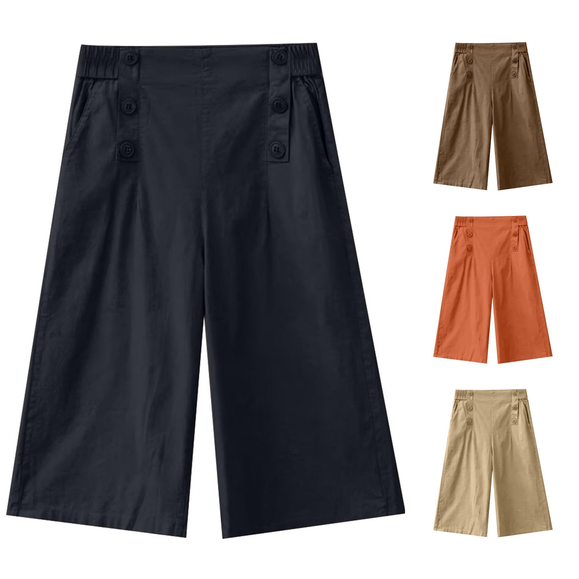 ANINEO Cropped Pants Women's Summer High Waisted Slim Wide Leg Slacks ...