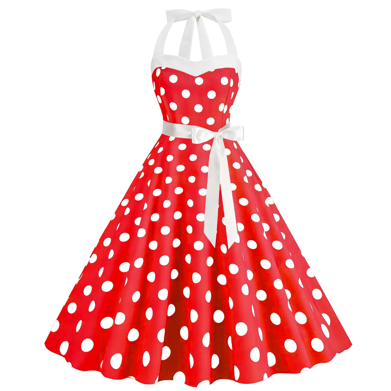 ANINEO Dress Women Polka Dot Party Dresses A-Line Neck Swing Dress With ...
