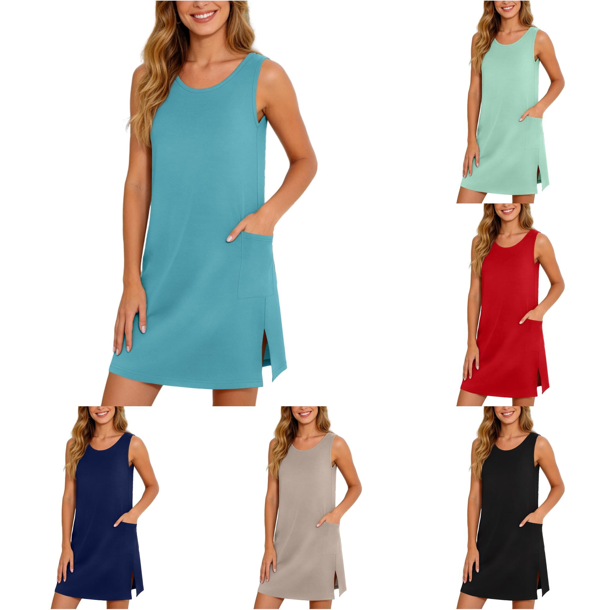 ANINEO Dresses For Women Sleeveless Pocket Side Slit Vest Casual For ...