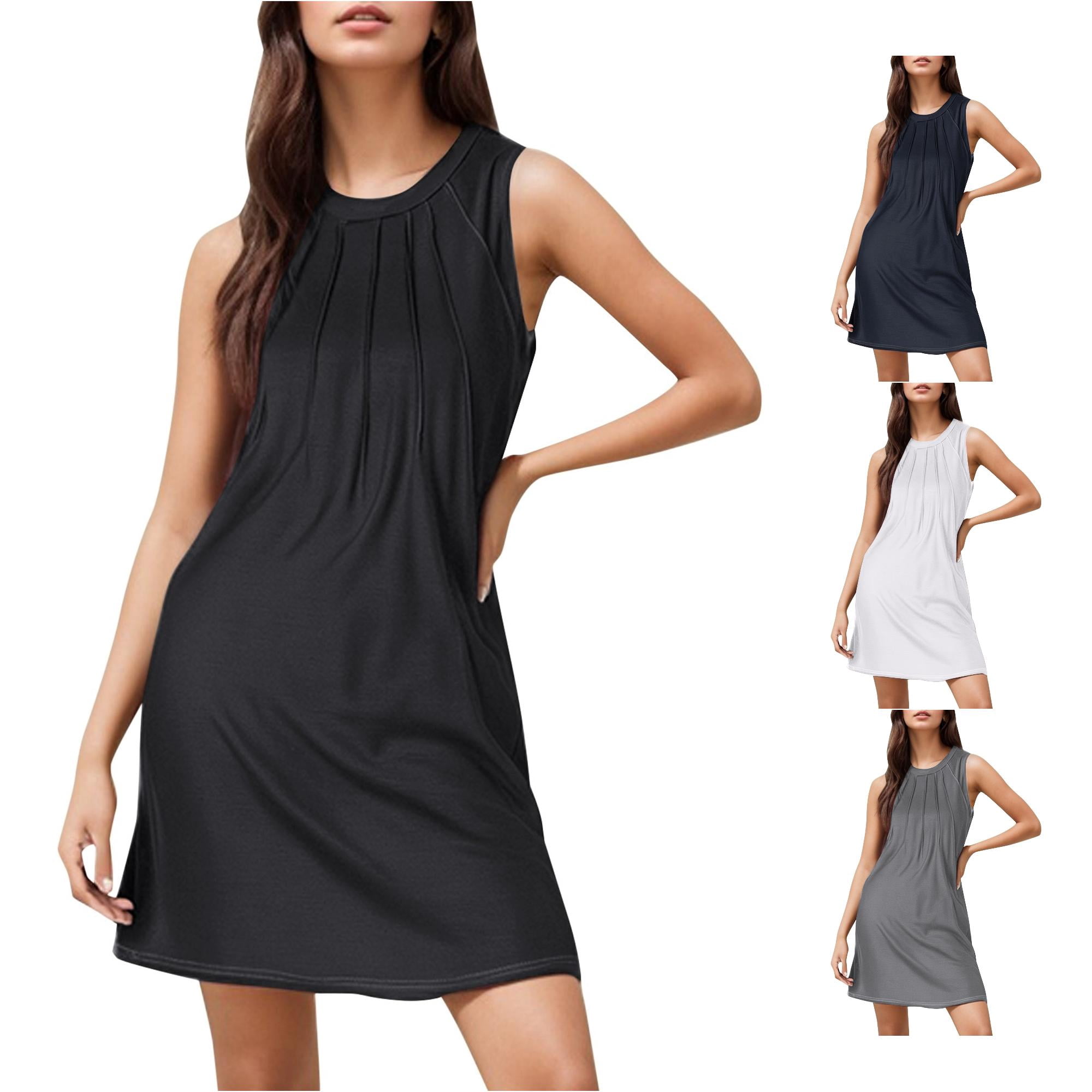 ANINEO Dresses For Women Solid Color Beach Fashion Elegant Floating Mid ...