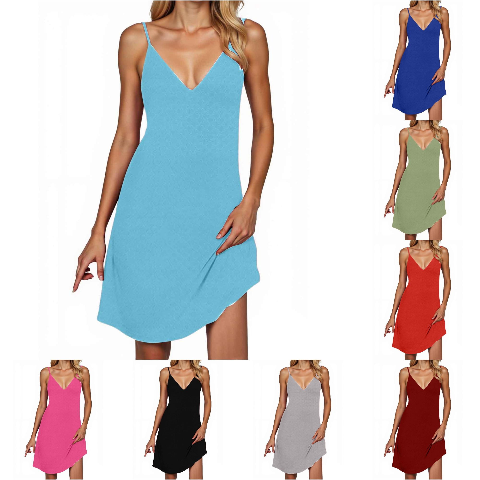 ANINEO Dresses For Women Solid Color Casual Comfort Sexy V-Neck ...