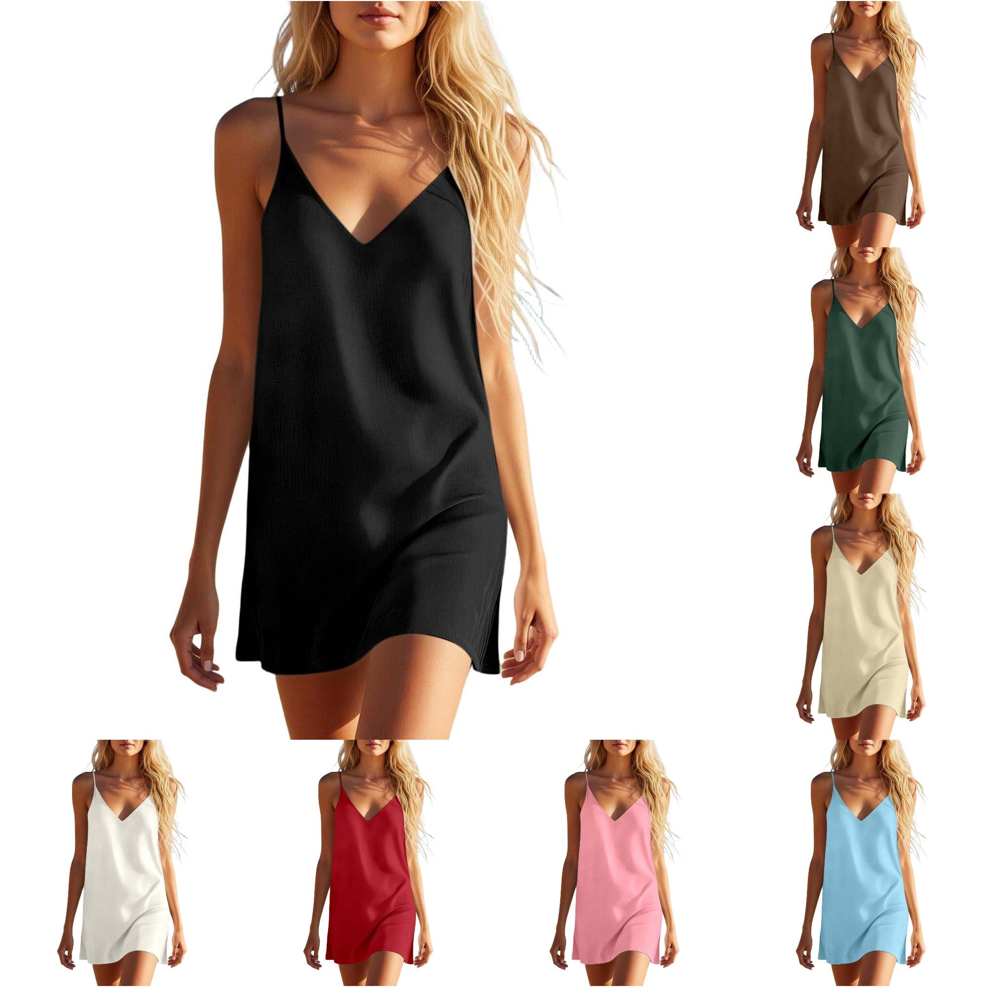 ANINEO Dresses For Women Casual Sleeveless Fashion Solid Color Tank ...