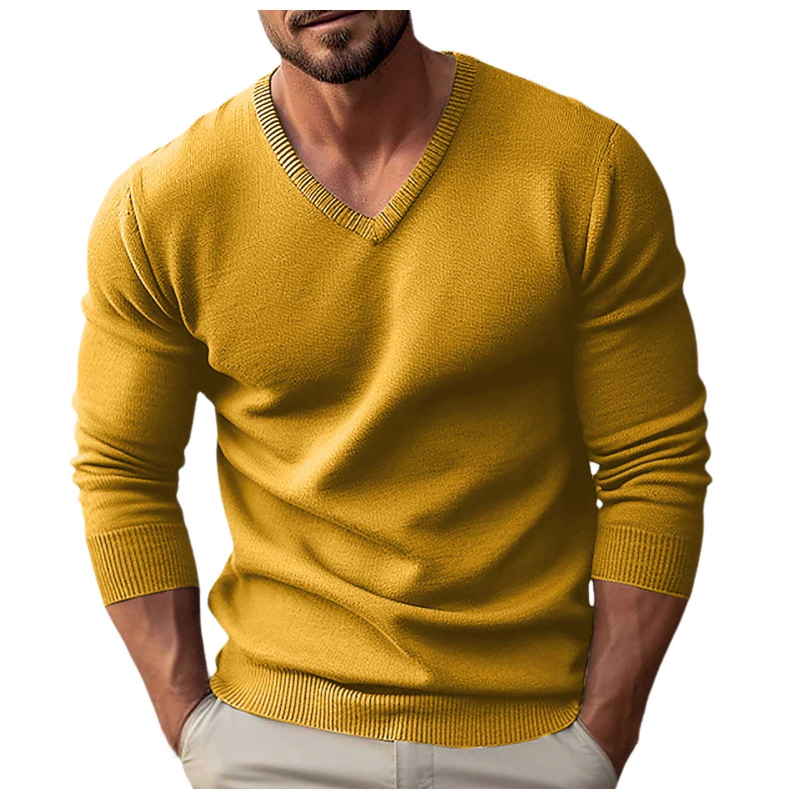ANINEO Fall Winter Men Knitwear V Neck Slim Long Sleeved Sweater Tops ...