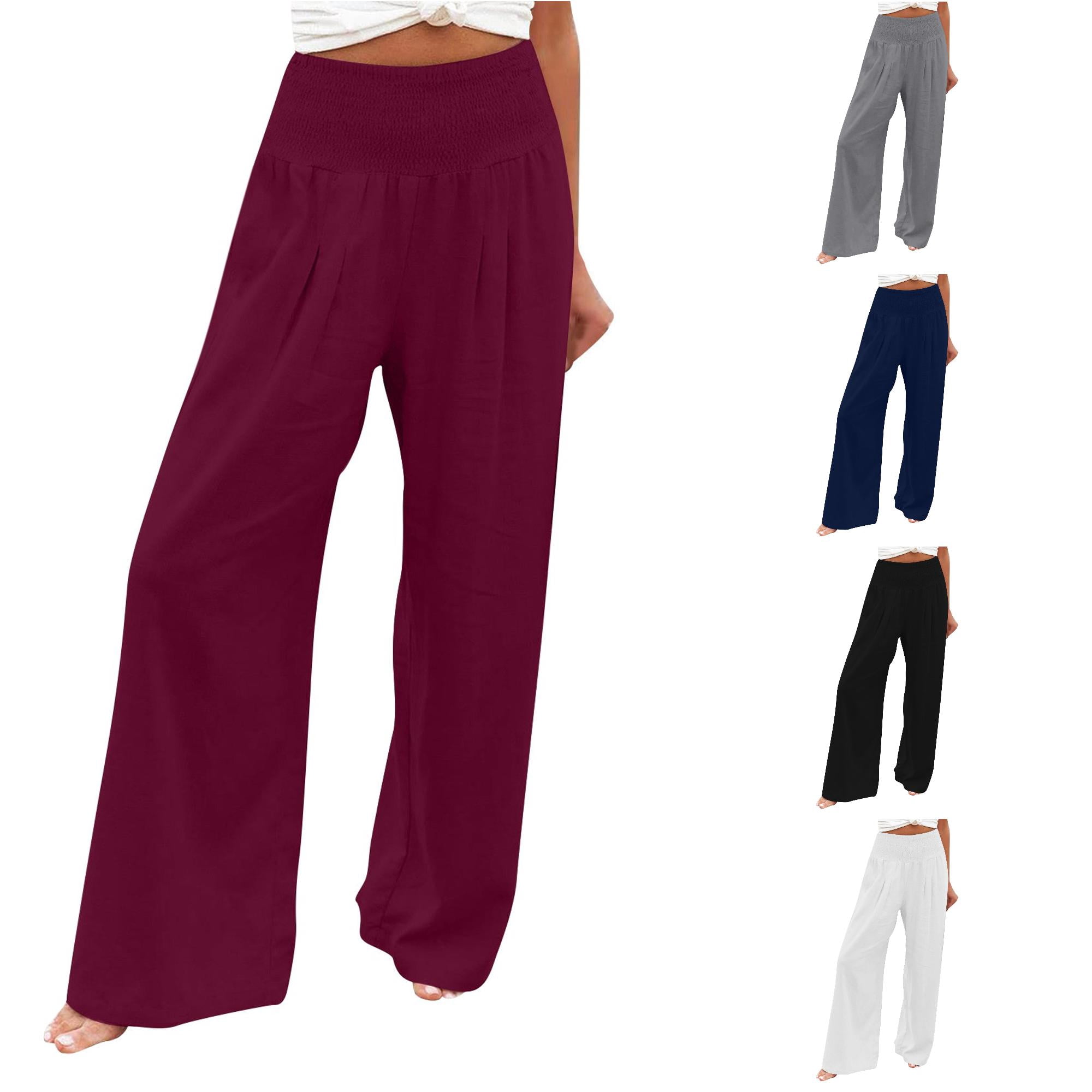 ANINEO Fashion Linen Pants For Women High Waisted Wide Leg Loose Fit ...