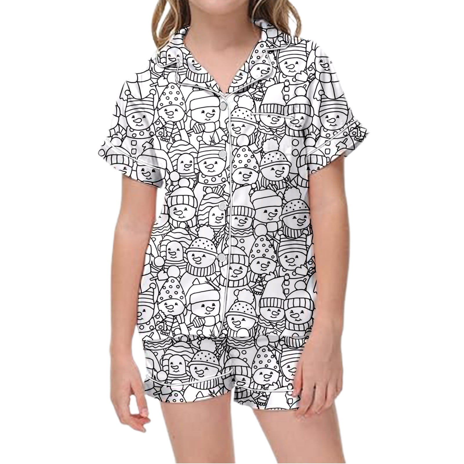 ANINEO Girls 2 Piece Pajamas Set DIY Printed Silk Button-Up Top and ...