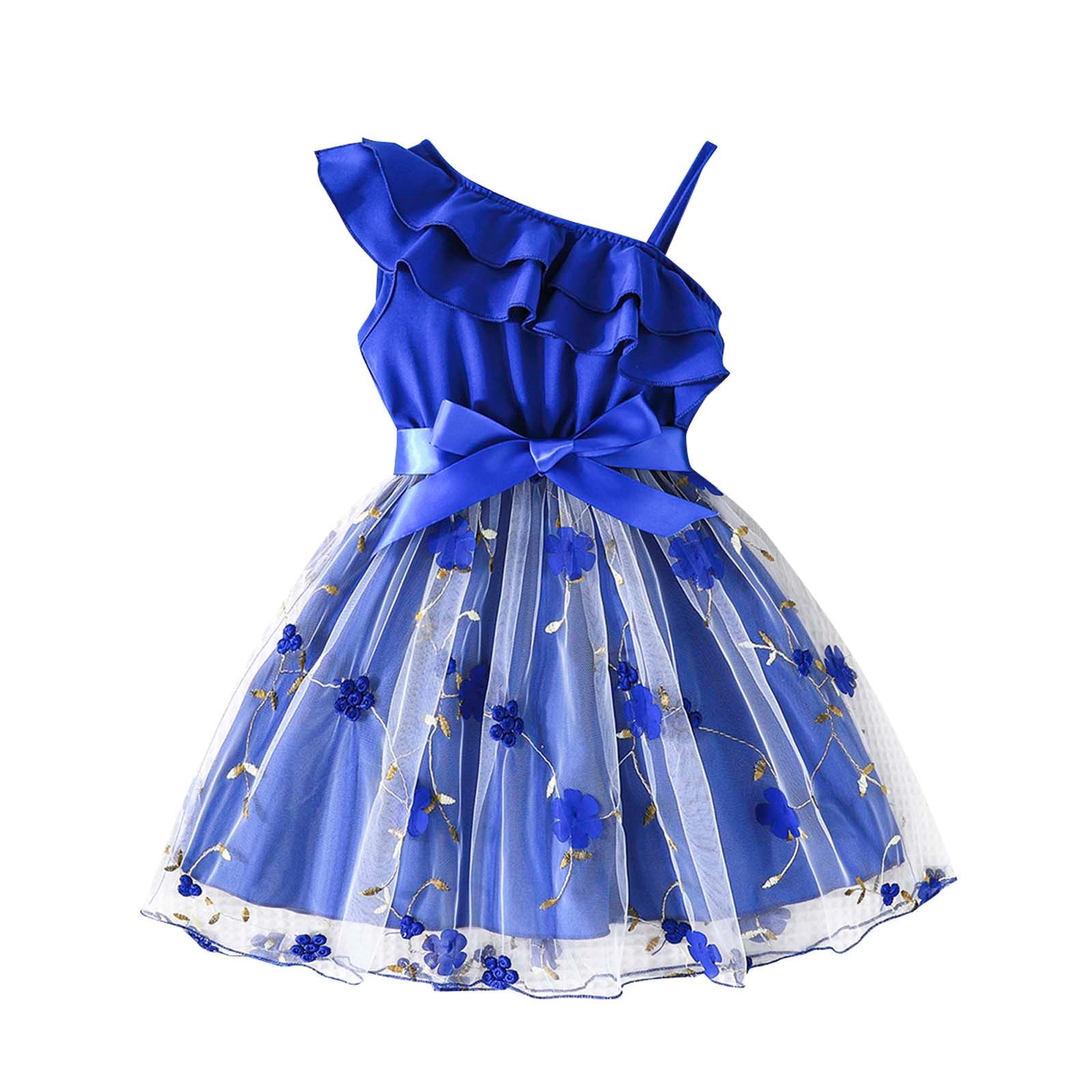 ANINEO Girls Dress One Shoulder formal Ruffle Trim Birthday Party Mesh ...