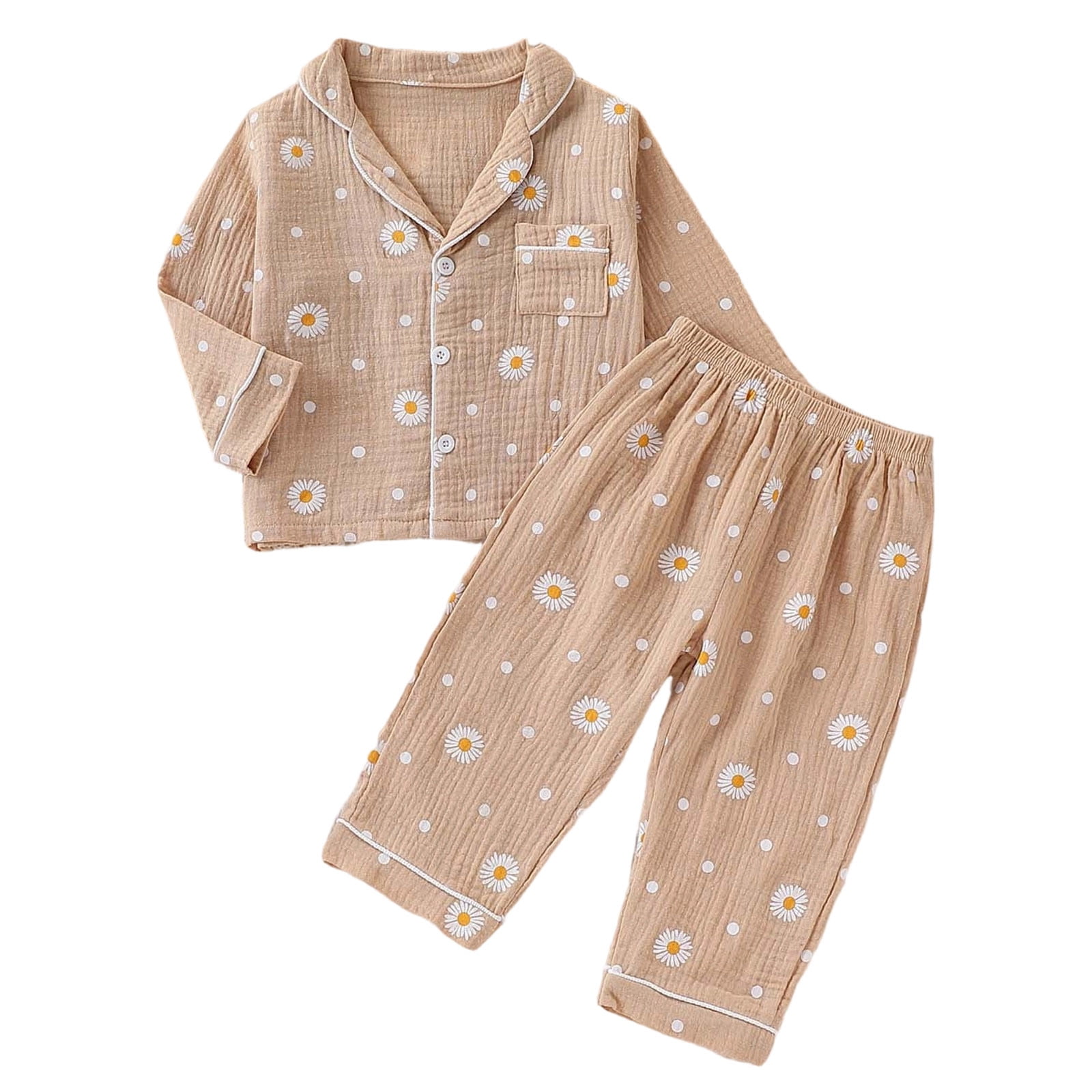 ANINEO Girls Floral Print Outfit Long Sleeve Sleep Clothing Two Piece ...