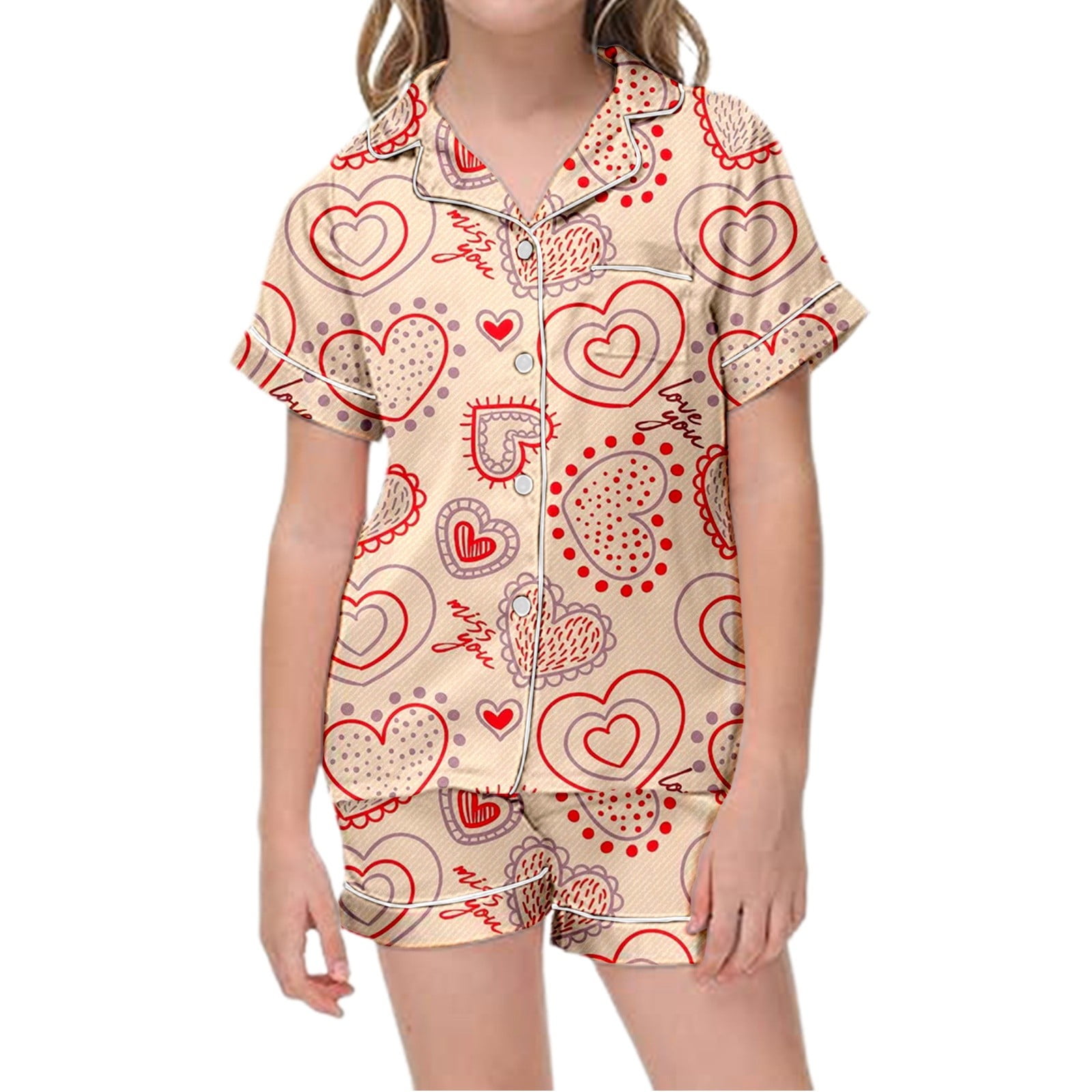 ANINEO Girls Pajamas Set, Soft Satin Lightweight Silk Button-Down Top with Shorts 2 Piece PJS ...