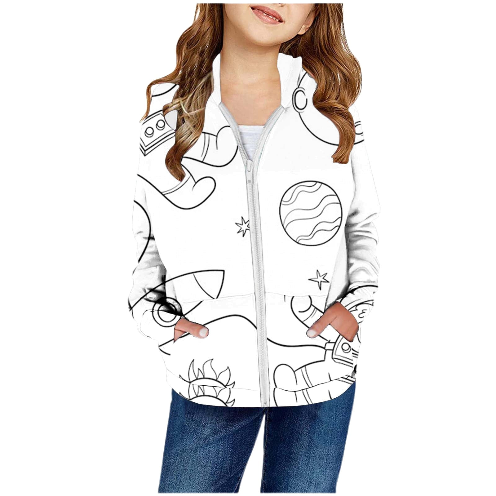 ANINEO Girls Zip Up Hoodie DIY Hand Painted Casual Long Sleeve Jacket Lightweight Sweatshirt ...