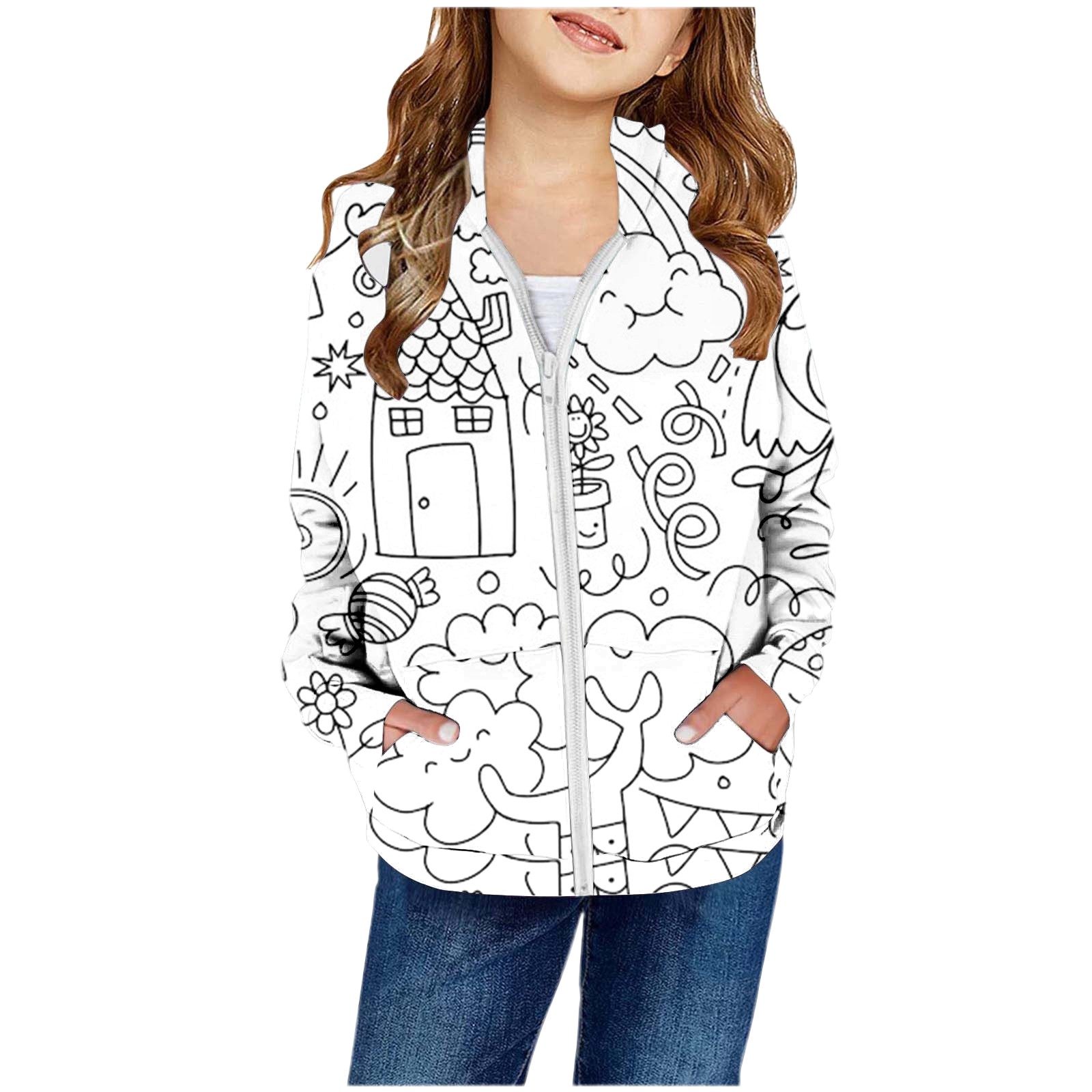 ANINEO Girls Zip Up Hoodie DIY Hand Painted Casual Long Sleeve Jacket Lightweight Sweatshirt ...
