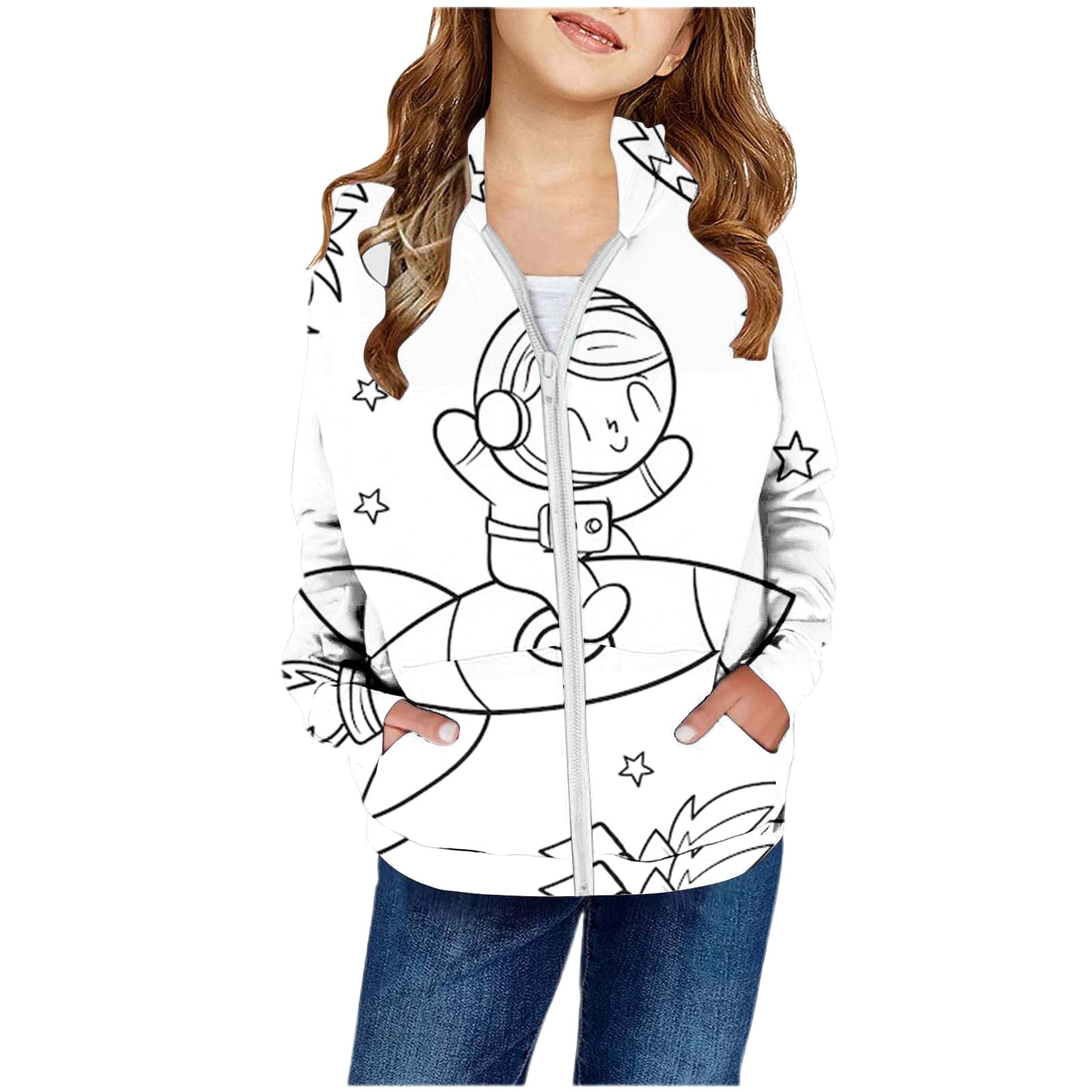 ANINEO Girls Zip Up Hoodie DIY Hand Painted Casual Long Sleeve Jacket Lightweight Sweatshirt ...