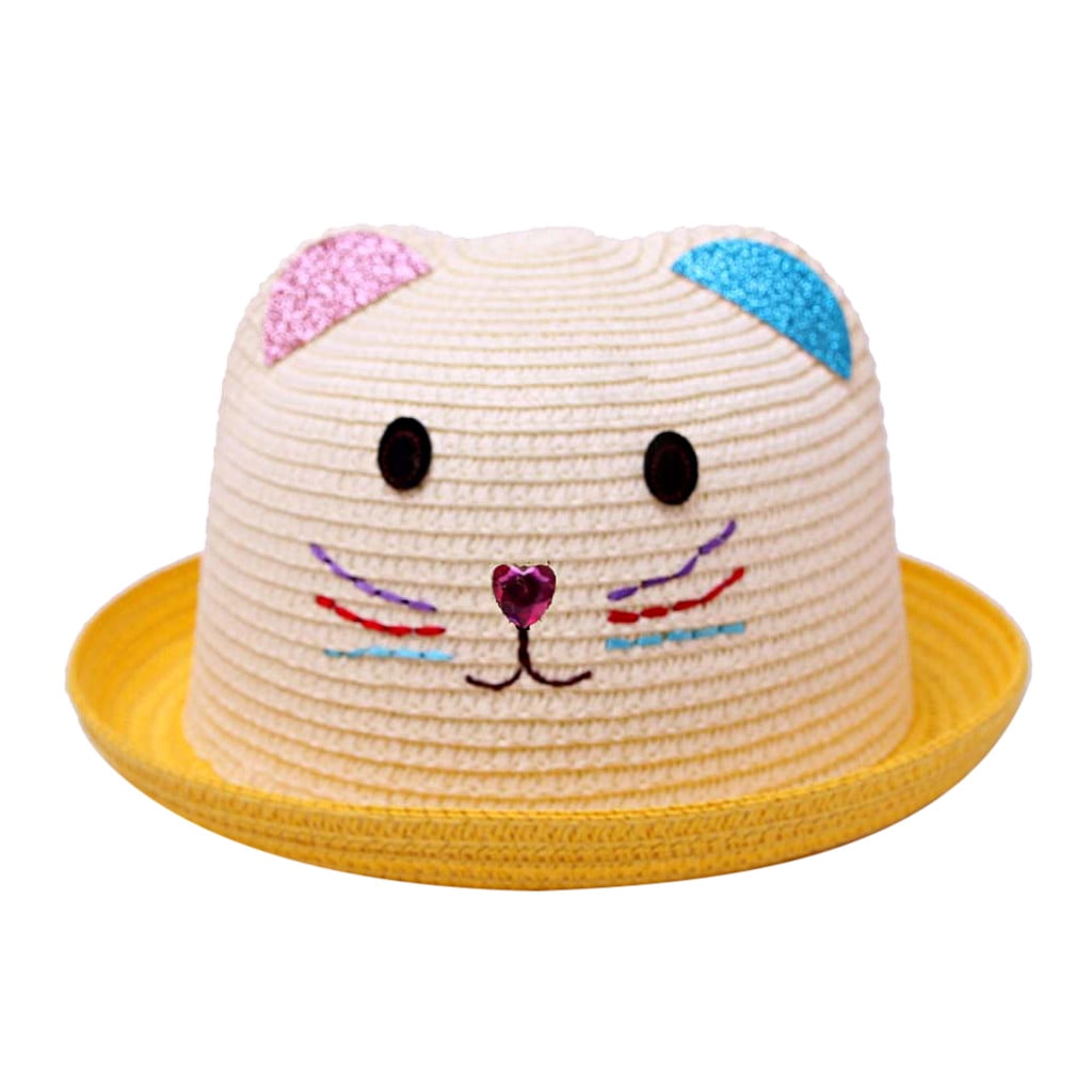 ANINEO Kids Anti-UV Straw Sun Hat Cat Ear Summer Cap for Girl Boys ...
