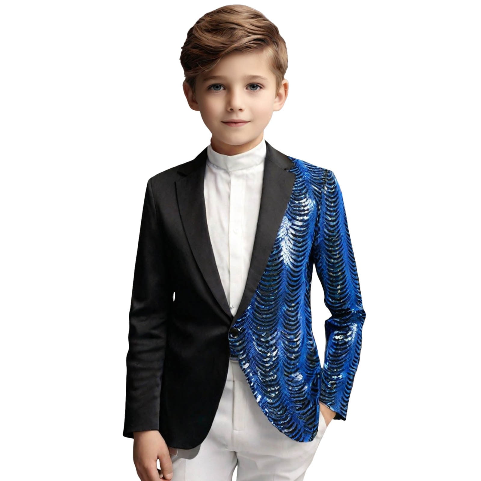 ANINEO Kids Boys Sparkly Sequins Lapel One Button Suit Jacket for ...