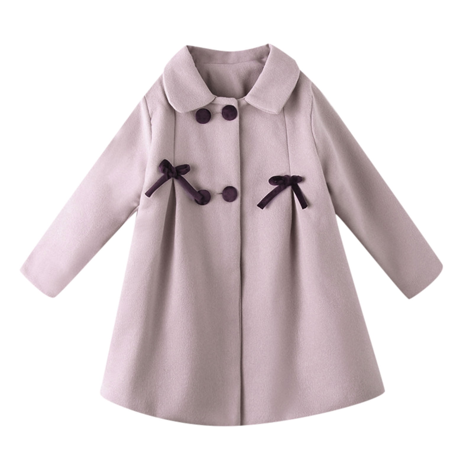 ANINEO Kids Girls Dress Coat Bow Pleated Double Breasted Pea Coat Wool ...